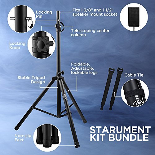 Starument Pa Speaker Stands Pair Pro Adjustable Height with 50 Cable Ties Kit to Secure Cable to Stand (2 Stands) 6ft Tripod Speaker Stands