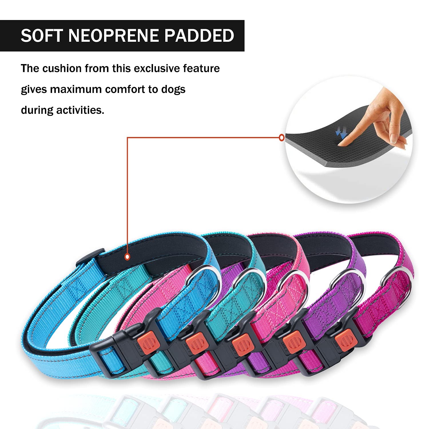 Reflective Dog Collar with Buckle Adjustable Safety Nylon Collars for Small Medium Large Dogs, Pink S
