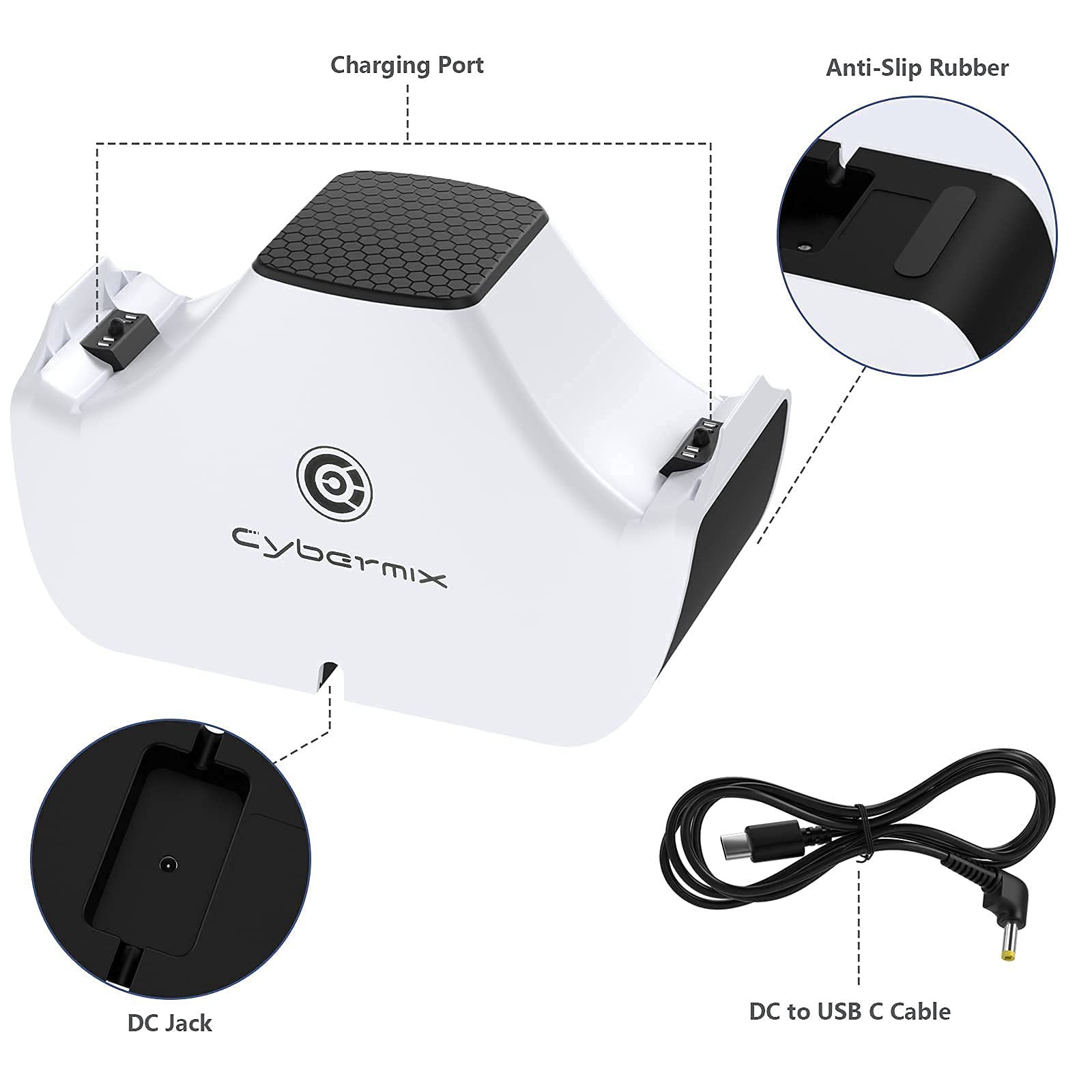 PS5 Controller Charger Station - PS5 Game Controller Accessories Cybermix DualSense Controller Charging Station Compatible with Playstation 5 PS5 Controller Fast Charging Dock for PS5 Controller