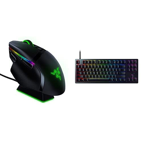 Razer Basilisk Ultimate HyperSpeed Wireless Gaming Mouse w/Charging Dock - Classic Black & Huntsman Tournament Edition TKL Tenkeyless Gaming Keyboard: Fastest Keyboard Switches Ever - Classic Black