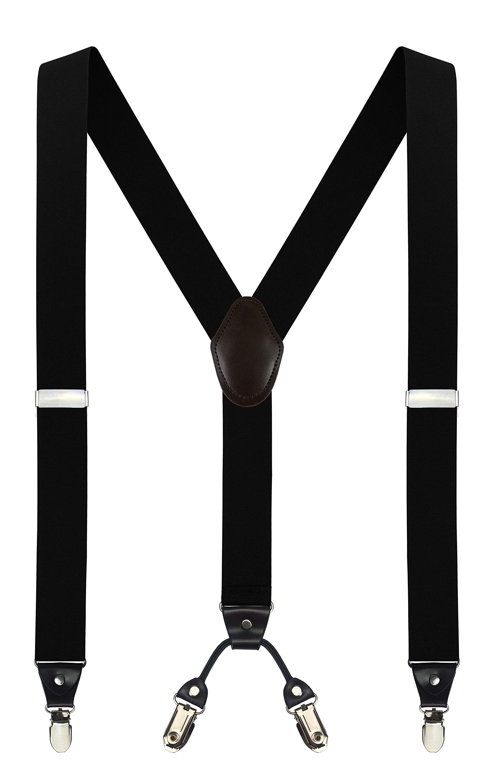 Moulen Men's Y-Back 1.4 Inches Wide 4-Clips Adjustable Suspenders, Black
