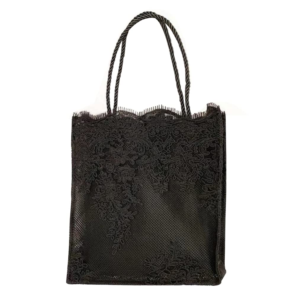 Sweet fairy lace bag hand shoulder tote bag embroidered hollow shopping bag (White)
