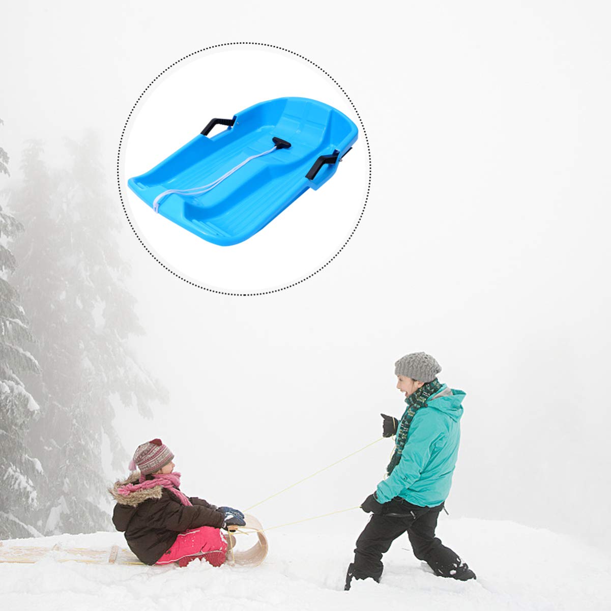 Snow Sled Downhill Toboggan Plastic Winter Snow Saucer Snow Slider Disc Board with Handle for Adults