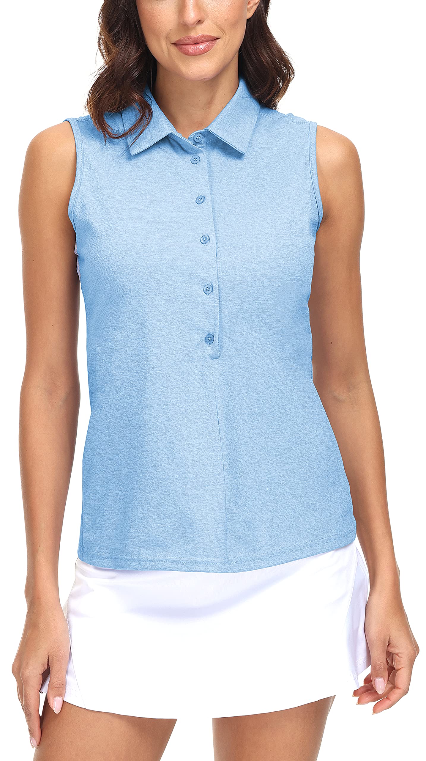 TrendiMax Womens Golf Polo Shirts Sleeveless Quick Dry Sport Top Button Summer Workout Tank Tops Light Green