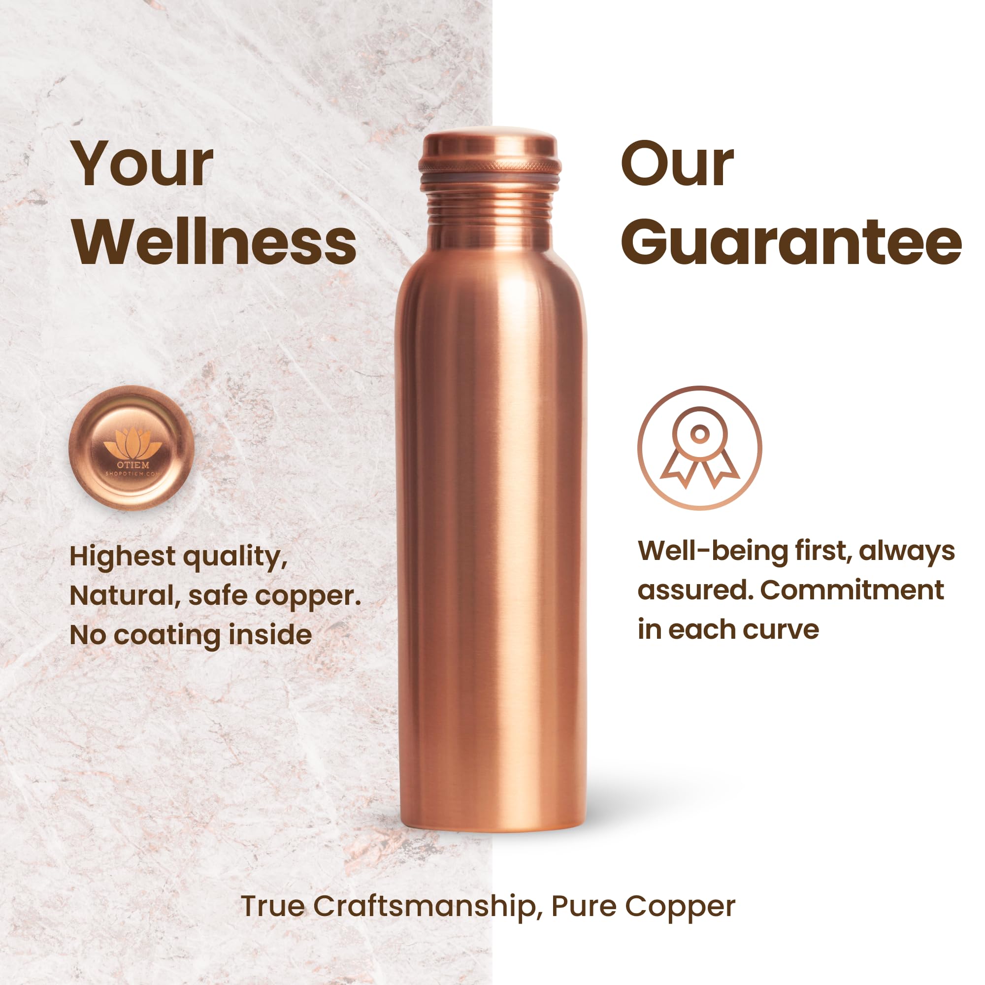 Otiem 34oz Pure Copper Water Bottle for Drinking β Large Handcrafted Ayurvedic Copper Water Bottle, Leak Proof Lid β Smooth Finish Copper Bottle Water Vessel β 100 Copper Drinking Water Bottle 34 Oz