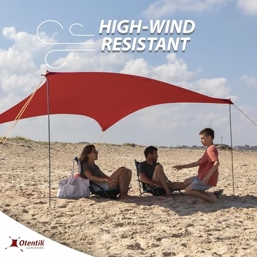 Otentik Beach Sunshade - with Sandbag Anchors - The Original Sunshade Since 2011 (Medium 8.2 x 5.5 ft - Up to 5 People, Red Bordeaux)