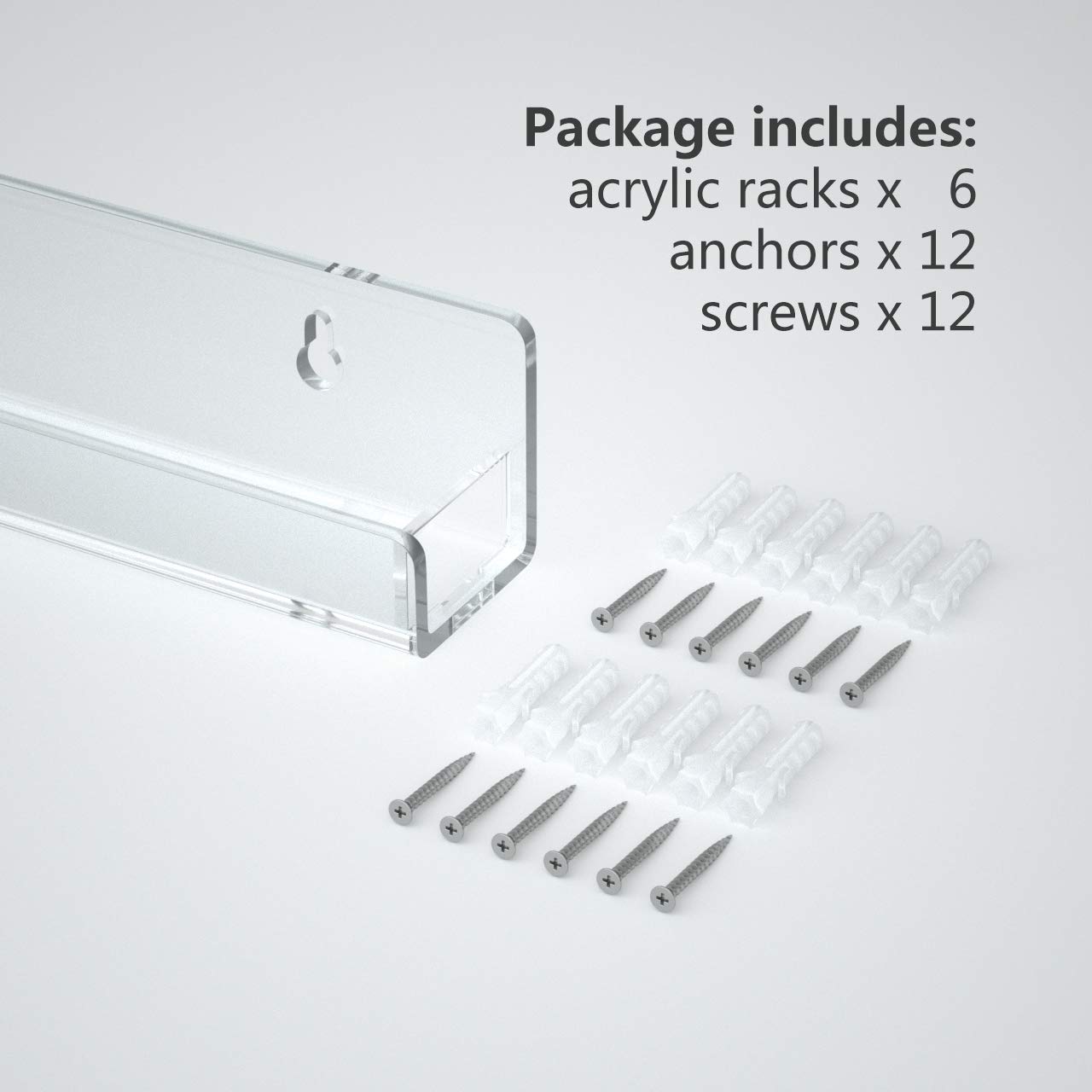NIUBEE 6 Pack Nail Polish Rack Wall Mounted Shelf with Removable Anti-slip End Inserts, Clear Acrylic Nail Polish Organizer Display 90 Bottles