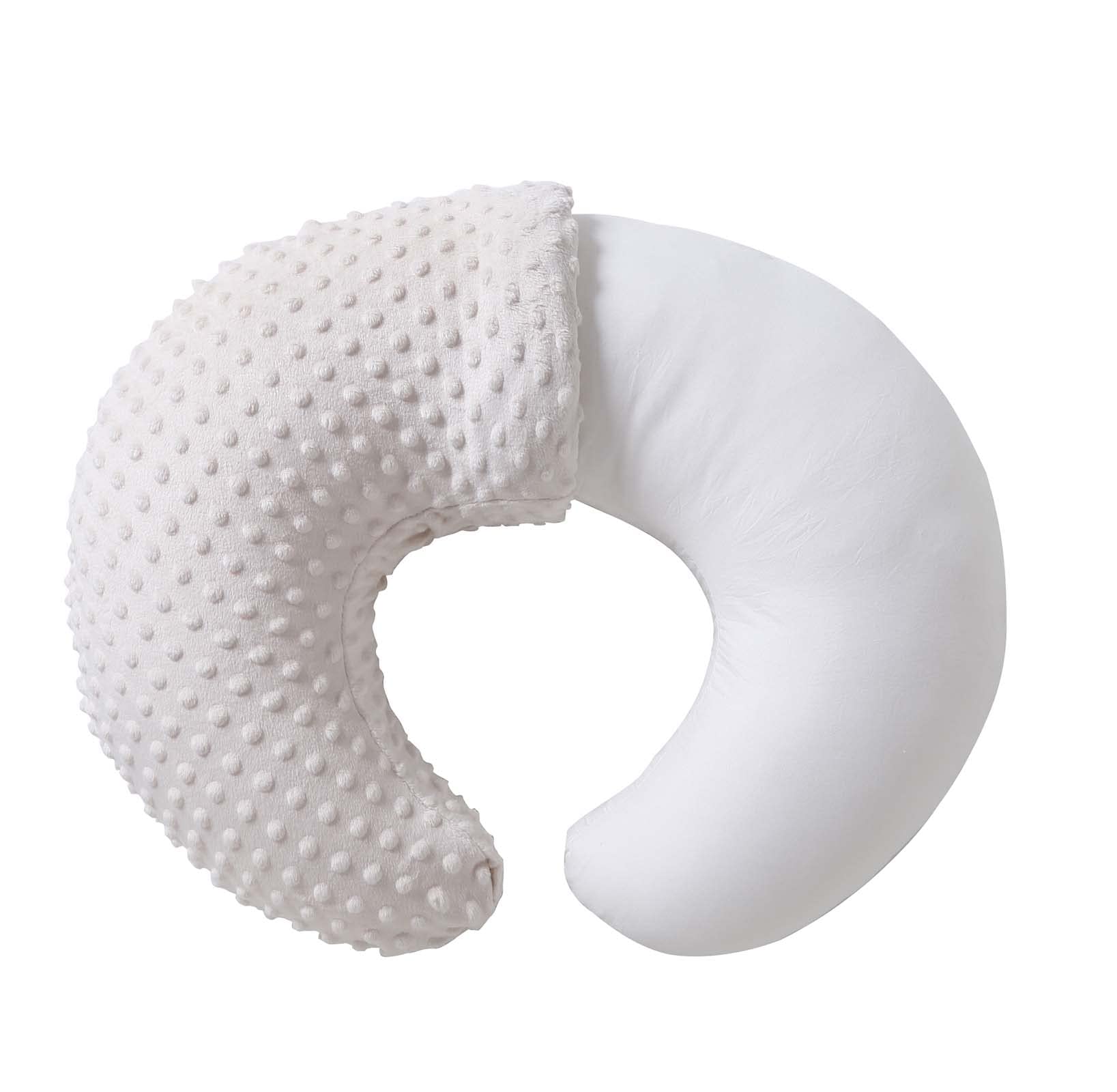 QUENESS Nursing Pillow and Positioner, Breastfeeding, Bottle Feeding, Baby Sitting Support with Removable Ultra Soft Minky Cover, Tummy Time Support for Baby Boys and Girls (Beige)