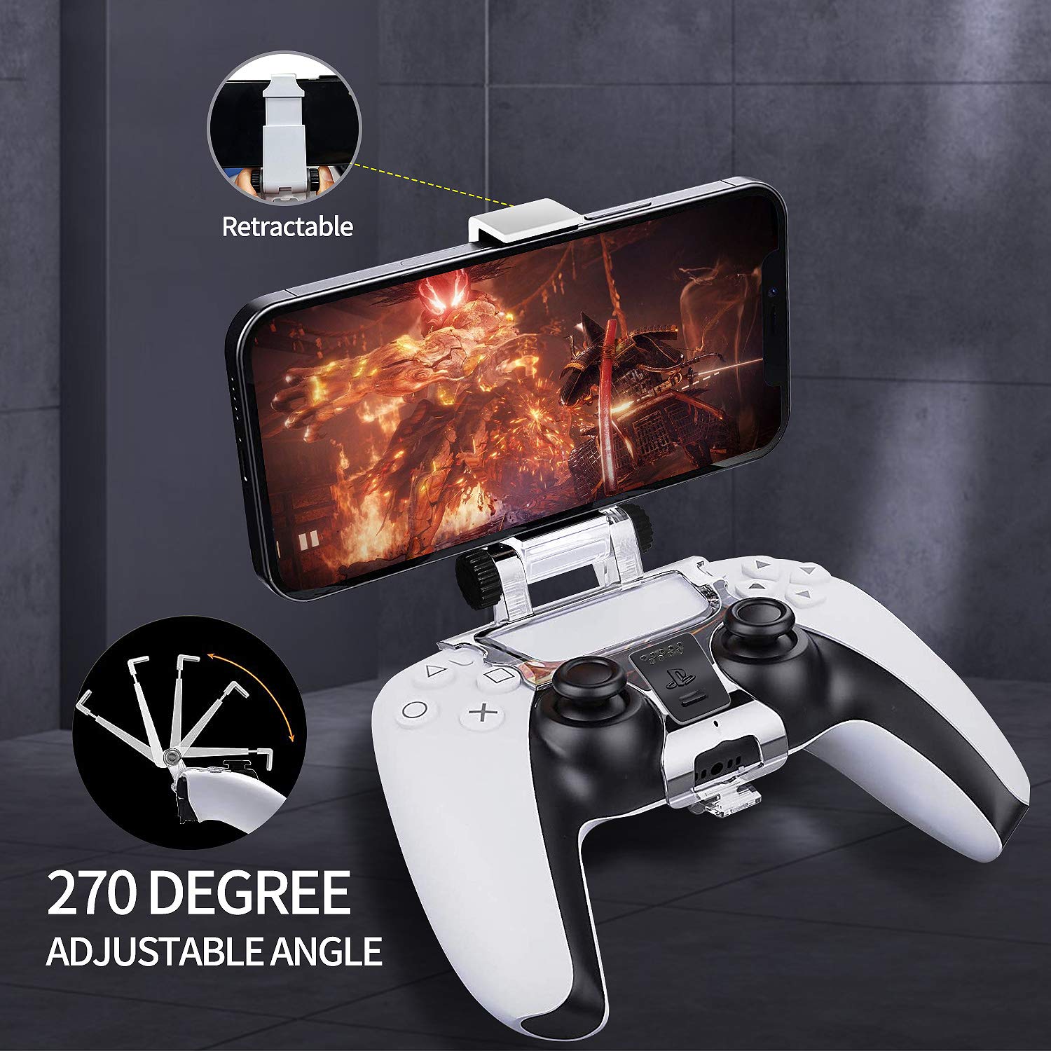 PS5 Phone Controller Holder PS5 Phone Mount Mobile Phone Clip Holder Clamp Stand Bracket for Playstation 5 Dualsense Controllers