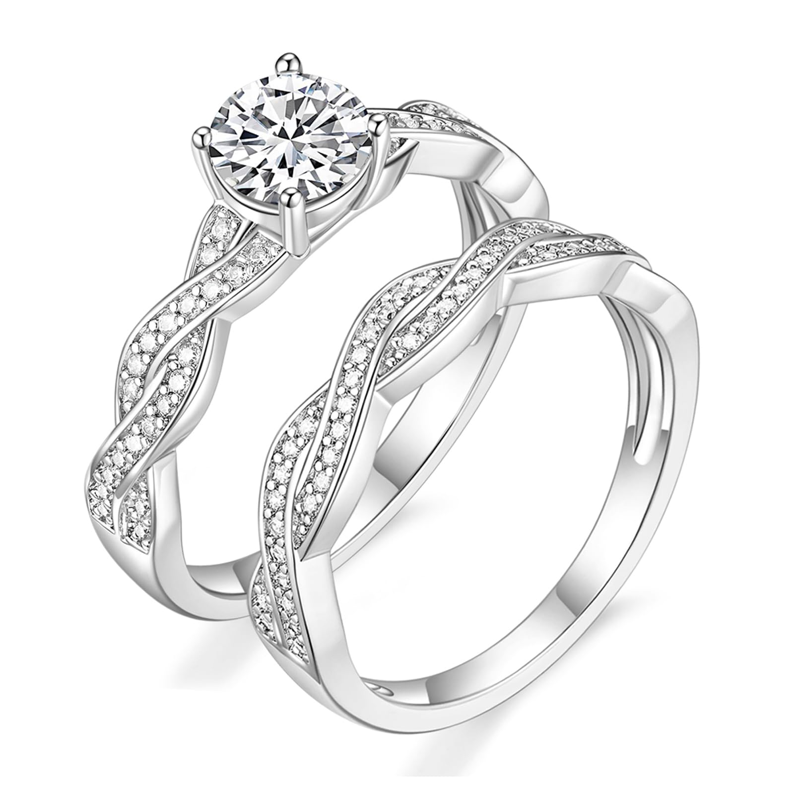 TIGRADE 1CT Wedding Band for Women CZ Bridal Ring Sets Cubic Zirconia Engagement Ring Twisted Unlimited Set Size 4-12 (Silver, 5.5)