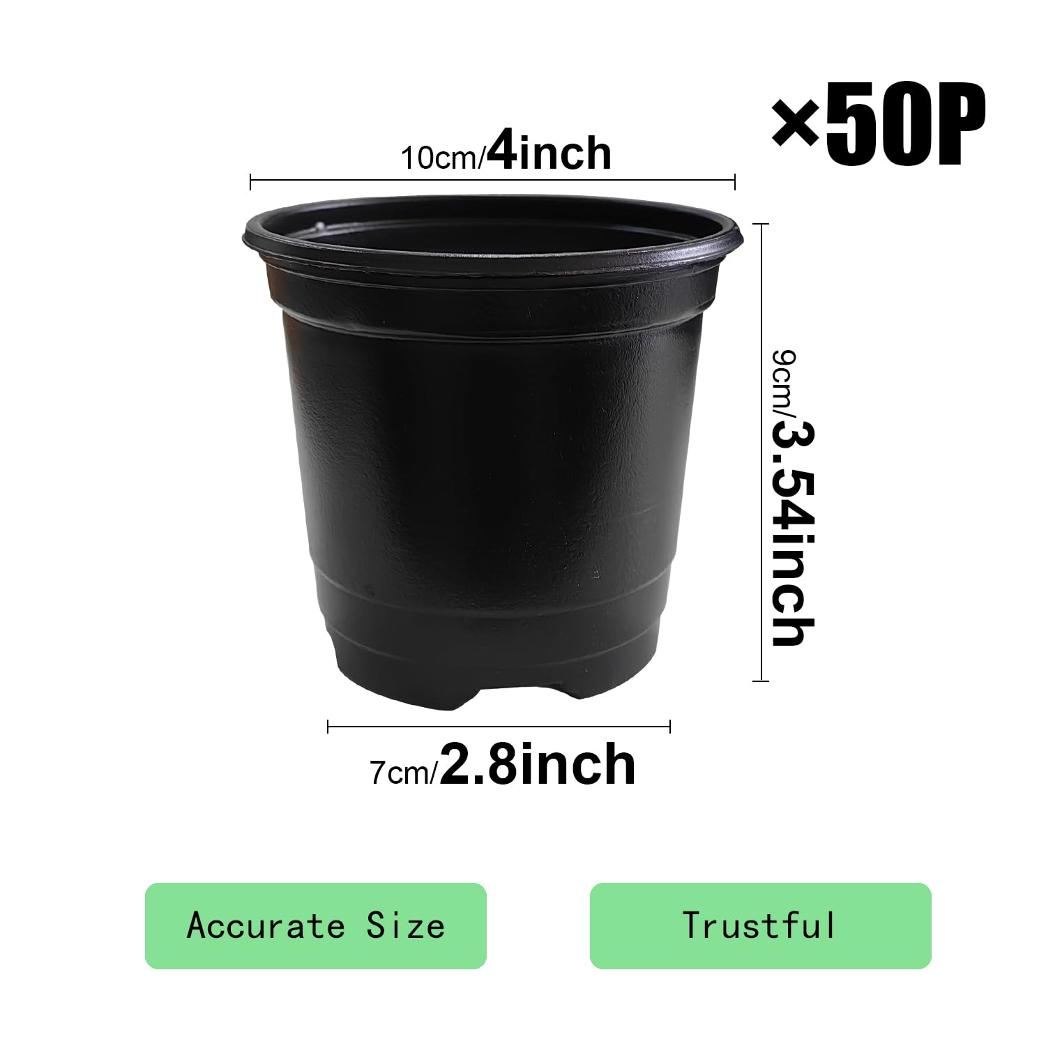 RooTrimmer 10CM Black Seedling Pots 4 inch Thick Nursery Pots 50 Pcs, Soft and Sturdy Seeds Starter Pots(50Pack,Black)