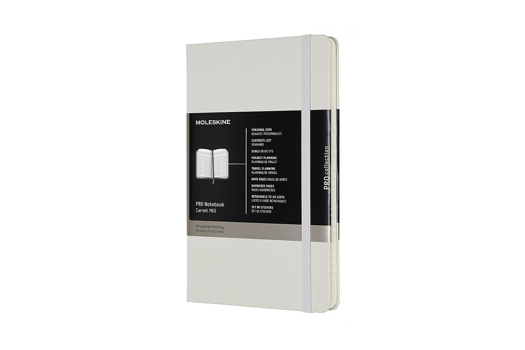 Moleskine PRO Notebook, Hard Cover, Large (5" x 8.25") Professional Project Planning, Pearl Grey, 240 Pages