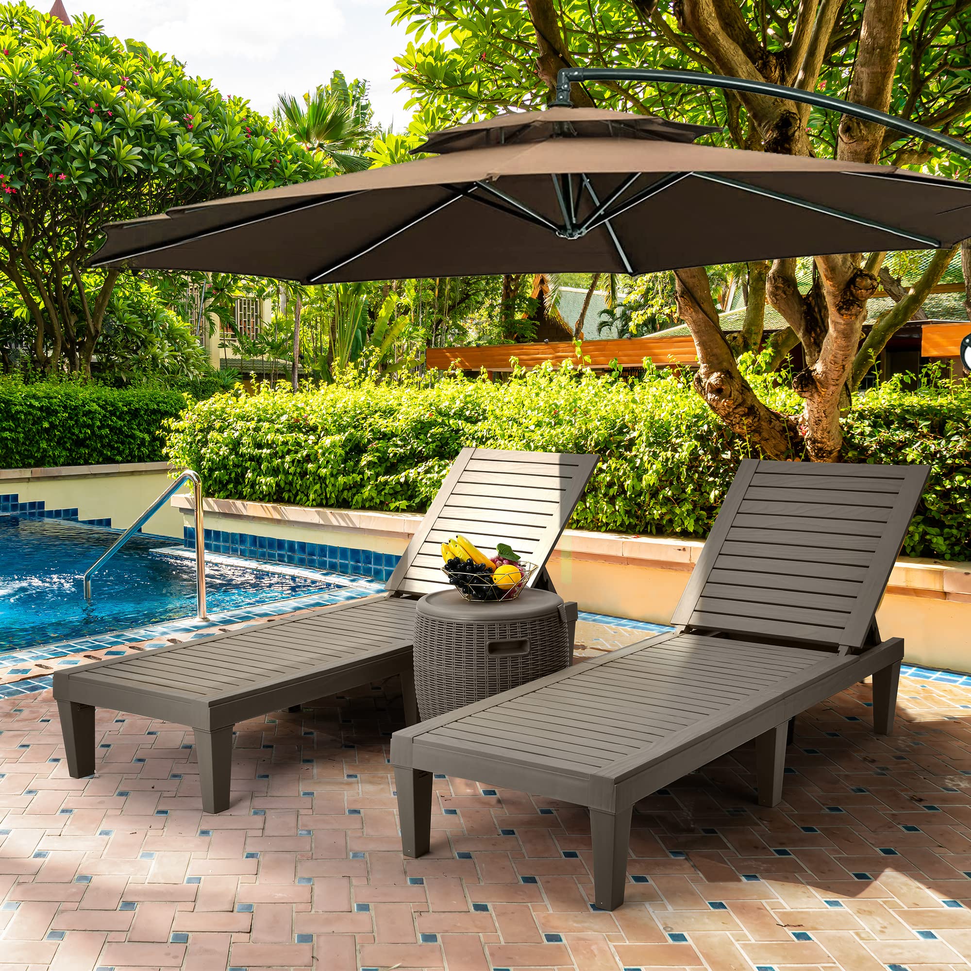 YITAHOME Chaise Outdoor Lounge Chairs with Adjustable Backrest, Multi-Functional Patio Loungers Easy Assembly & Lightweight, Waterproof Poolside Chaise Lounge with 265lbs Capacity - Taupe