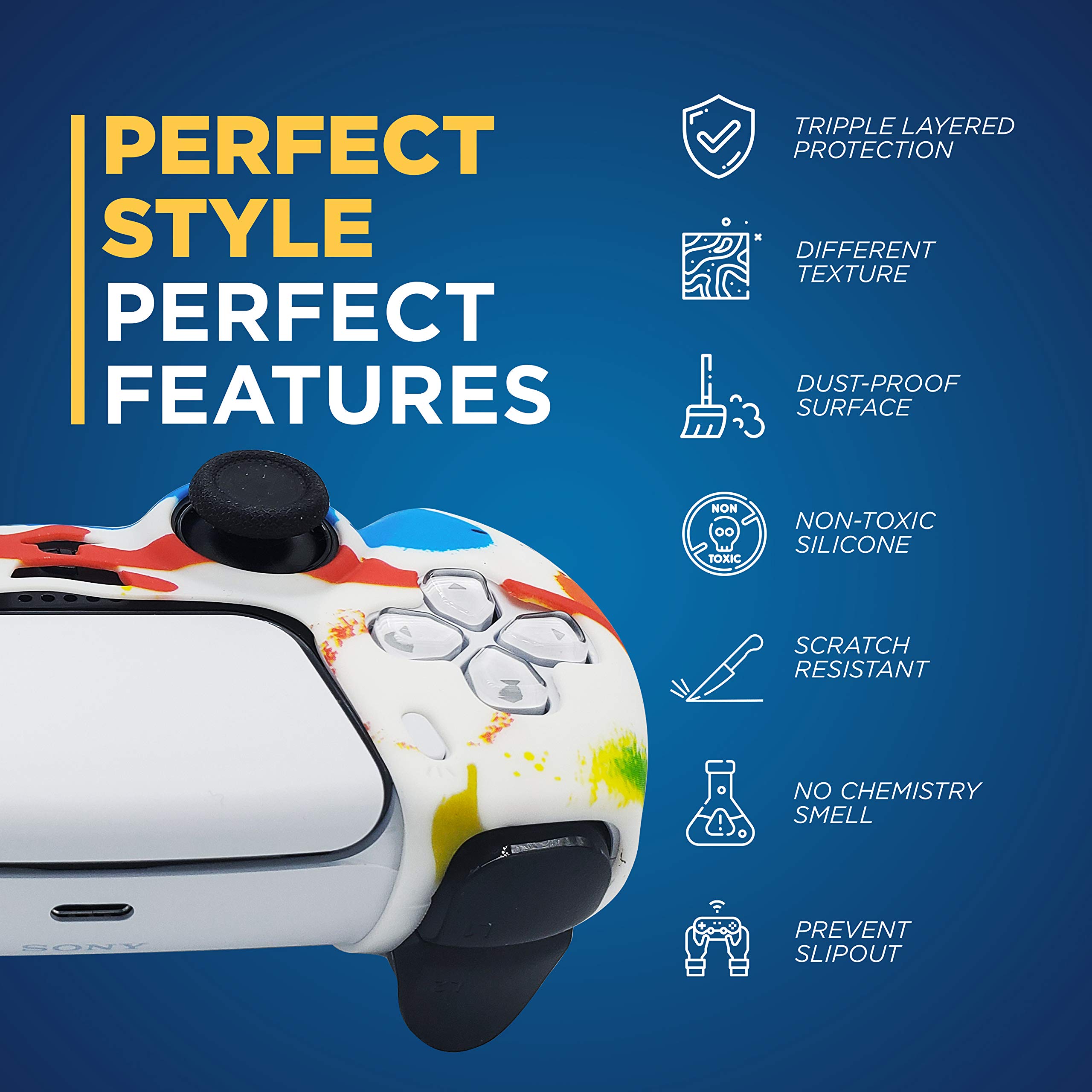 PS5 Silicone Gel Grip Controller Cover Skin Protector (ps5 Dark Strokes) Compatible for Sony Playstation 5, Compatible for Playstation 5 Accessories, Wireless Controller Protector Covers, PS5 Skin