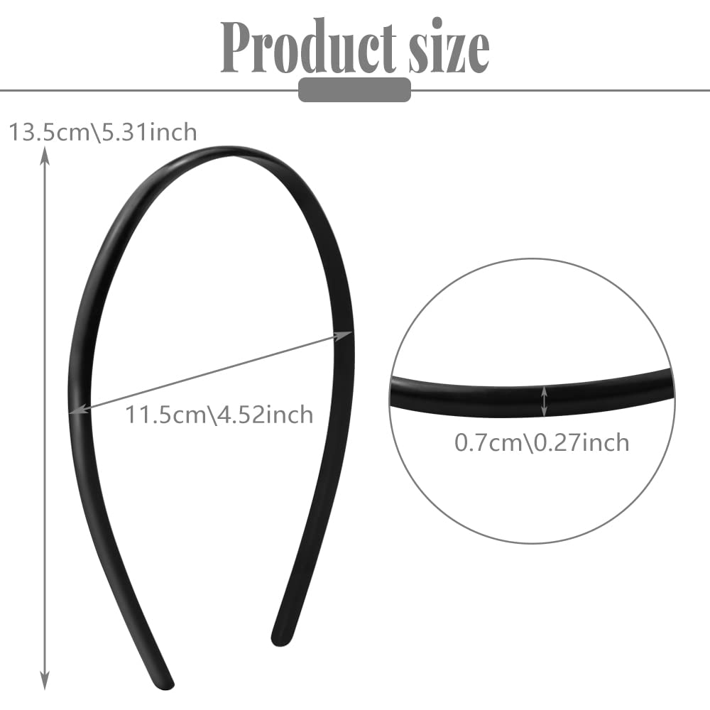 Oruuum 72 pcs Plastic Hair Headband, DIY Black Headband Without Teeth For Women And Girls(7mm).
