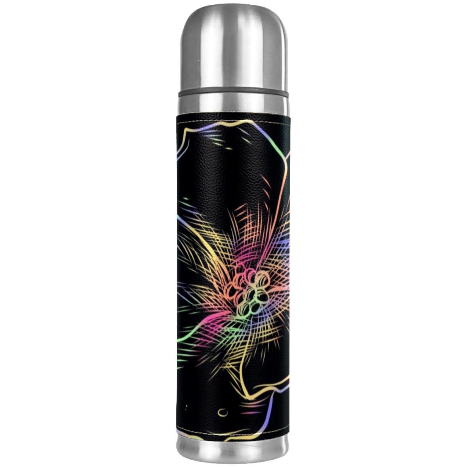 Stainless Steel Leather Vacuum Insulated Mug Rose Thermos Water Bottle for Hot and Cold Drinks Kids Adults 16 Oz