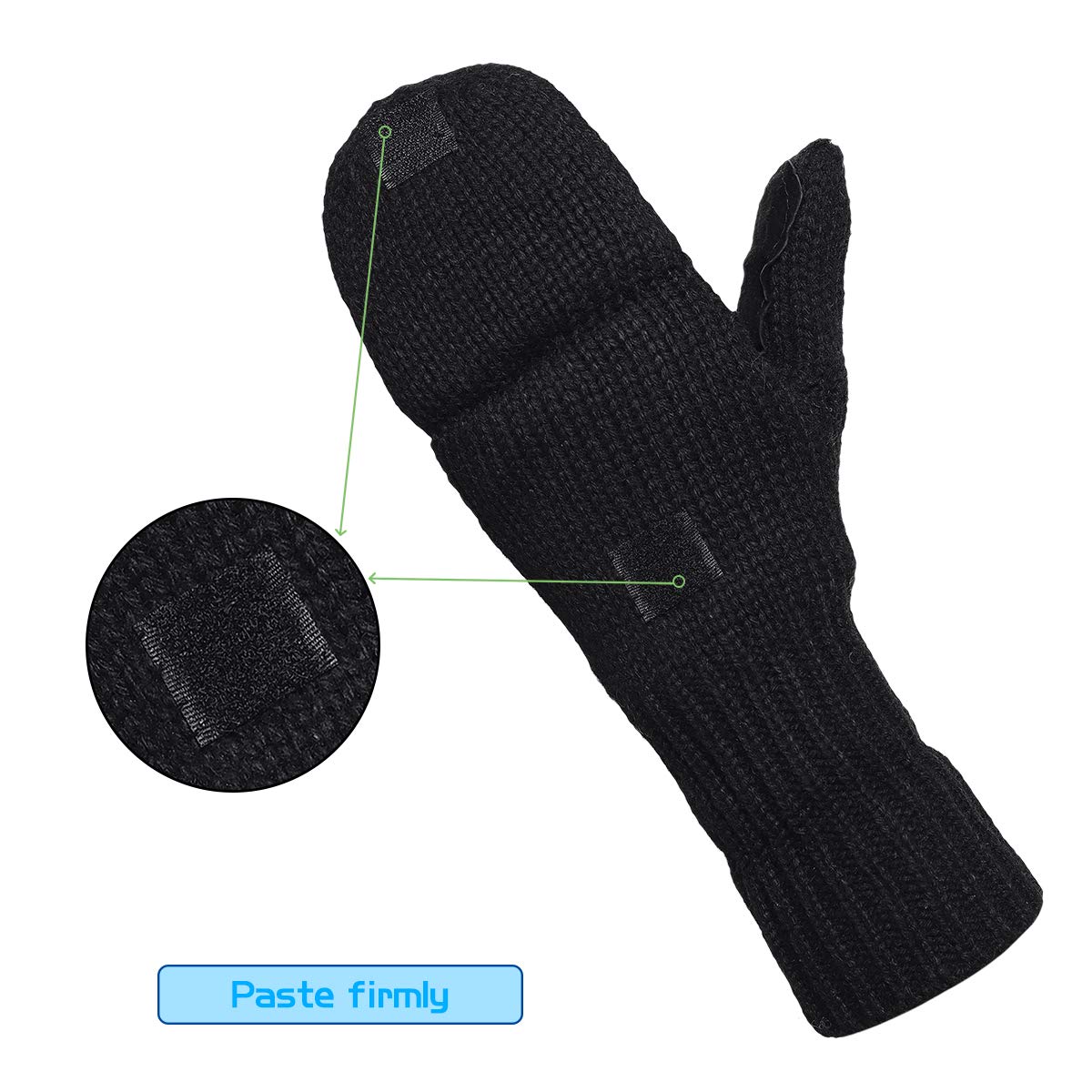 OMECHY Winter Knitted Fingerless Wool Gloves Thermal Insulation Warm Convertible Mittens Flap Cover for Men Women