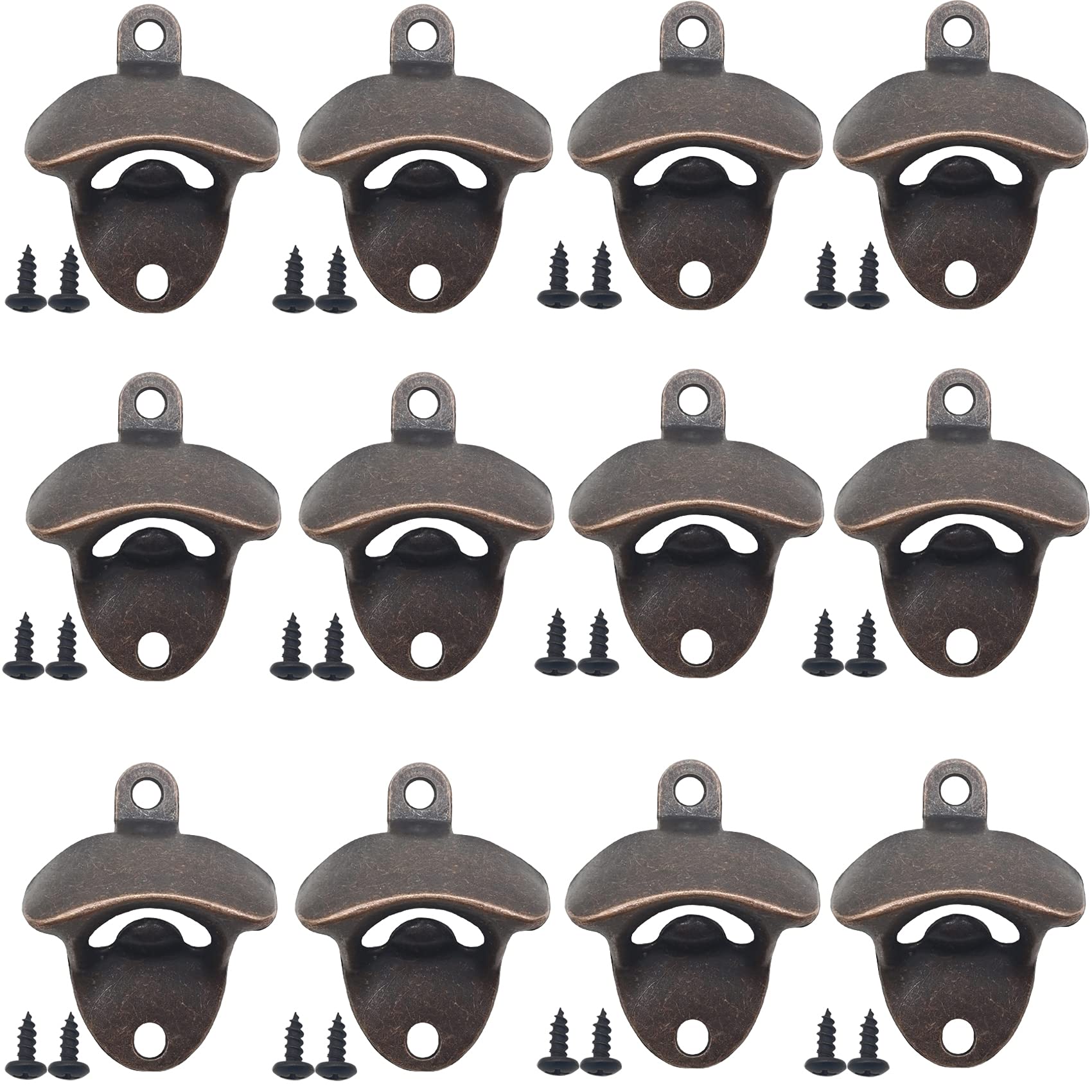 TIHOOD 12PCS Wall Mounted Bottle Opener Vintage Beer Bottle Opener Suitable for Bars KTV Hotels Homes（Red Bronze）