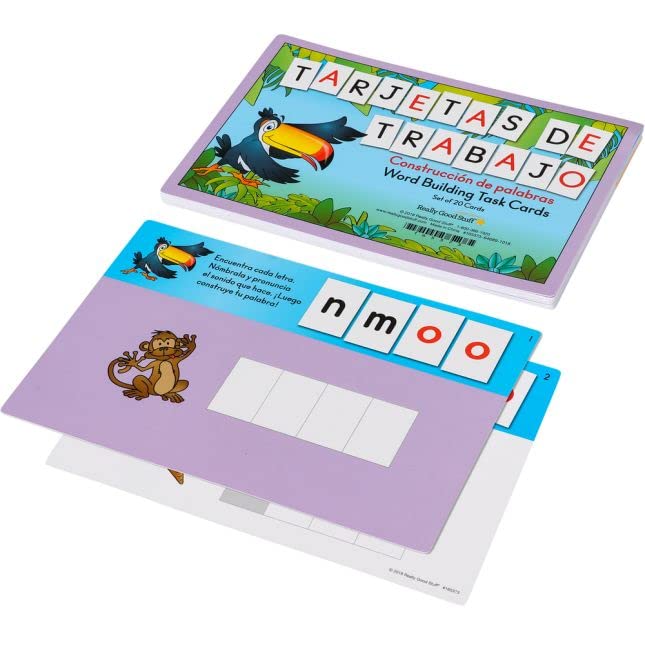 Really Good Stuff Tarjetas de Trabajo: Construcción de palabras (Spanish Word Building Task Cards) - 21 Cards