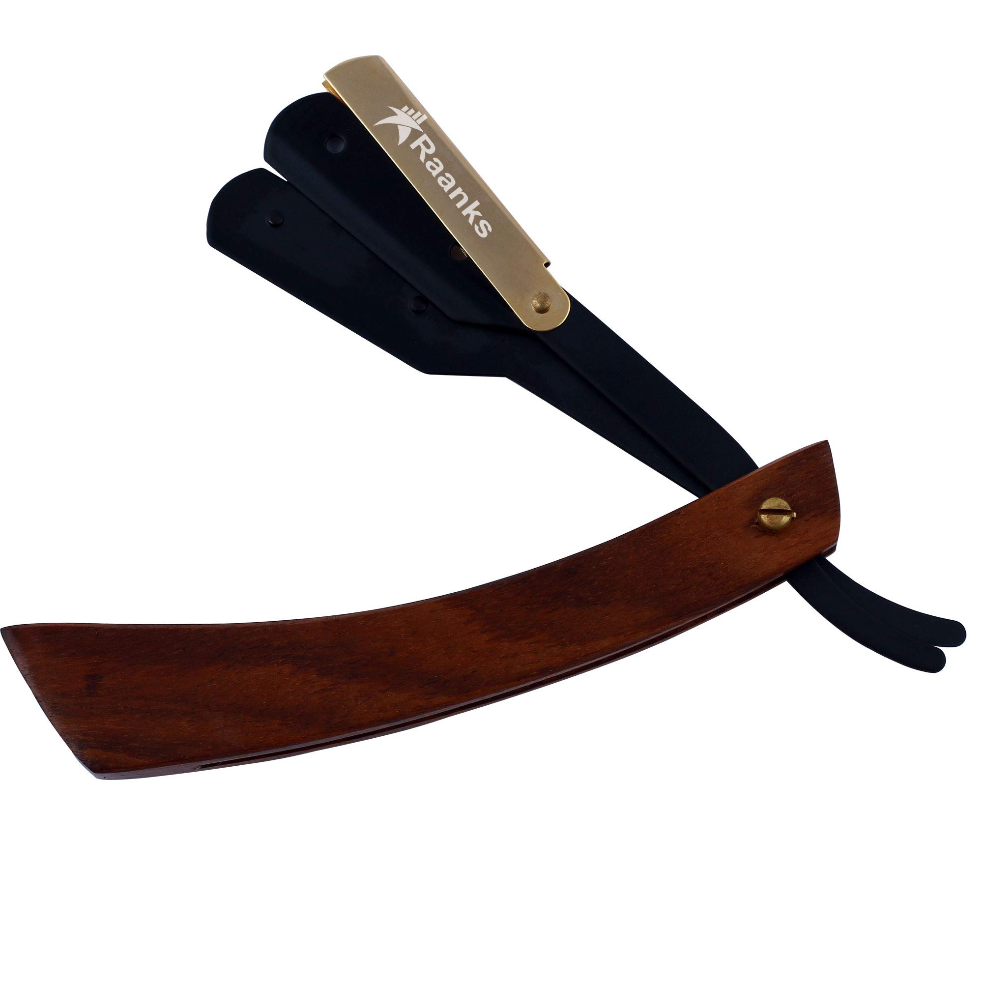 RAANKS Professional Straight Edge Razor Barber Razors Cut Throat Men’s Shaving Straight Swing Lock Folding Razor Handmade with Leather Protecting Pouch (Wood Handle)