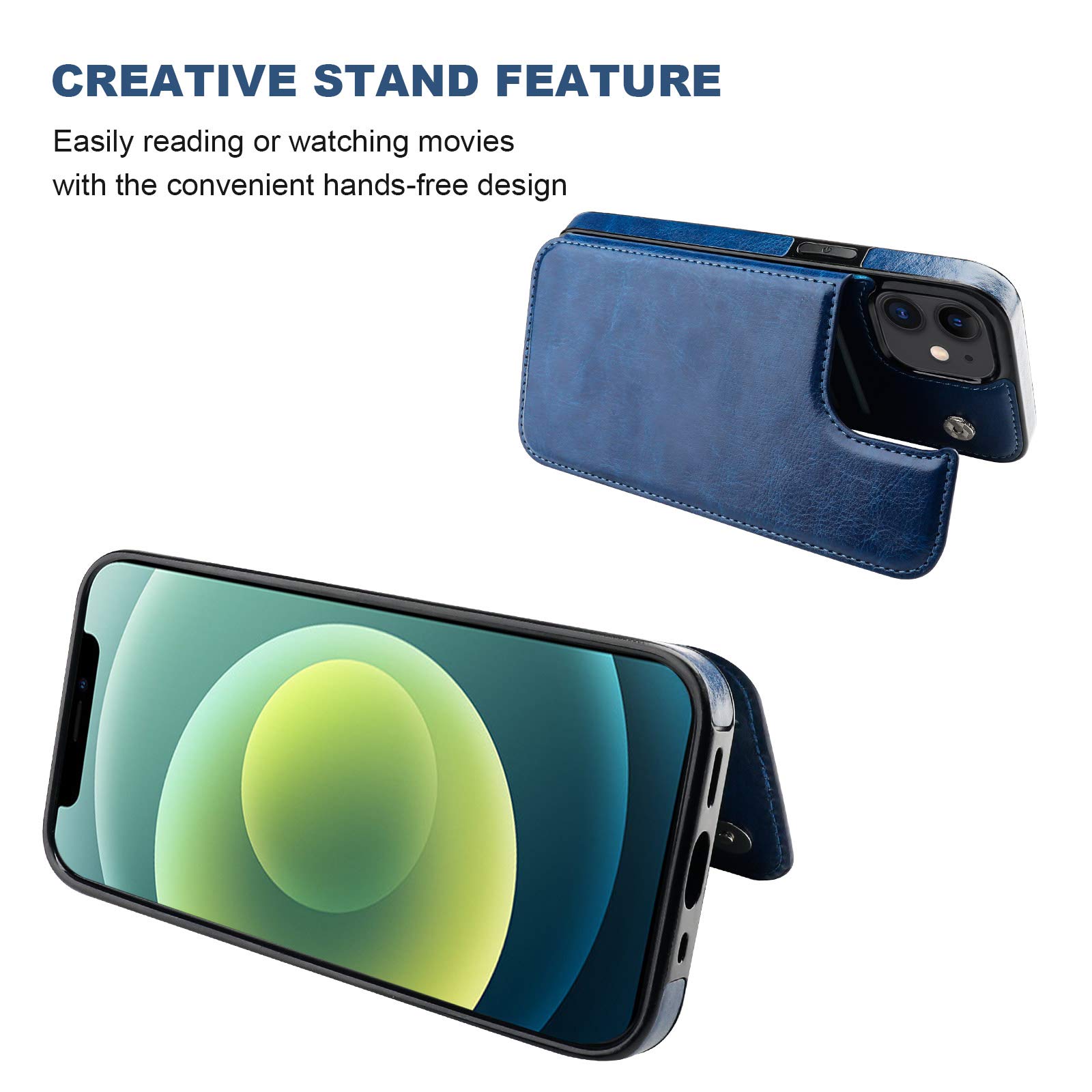 ONETOP Compatible with iPhone 12 Mini Wallet Case with Card Holder, PU Leather Kickstand Card Slots Case, Double Magnetic Clasp and Durable Shockproof Cover 5.4 Inch(Blue)