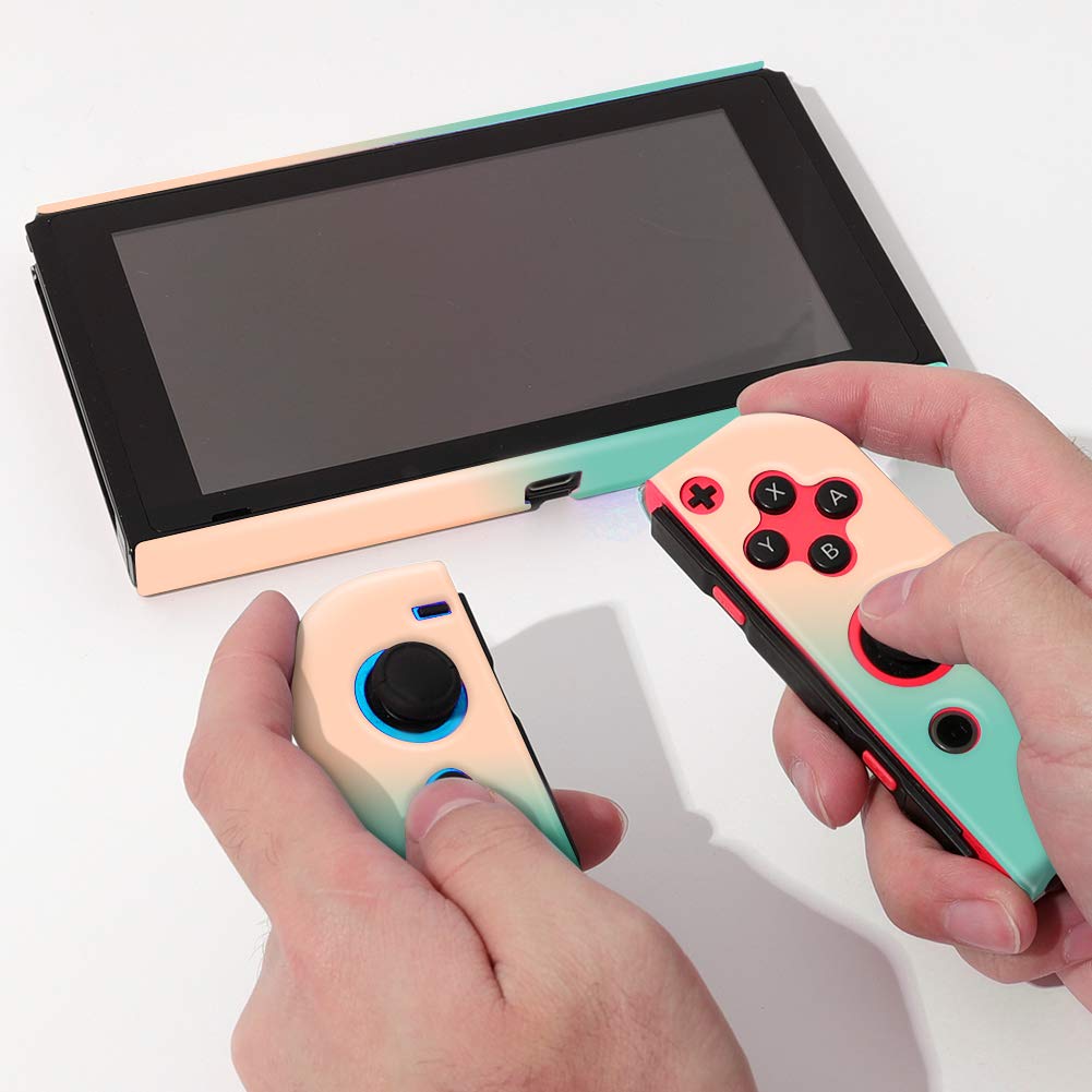 OMKUY Switch Protective Case Cover for Nintendo Switch, Separate Joycons Protector Coming with 2 Piece Joy-Cons Thumb Grips (Pink and Green)