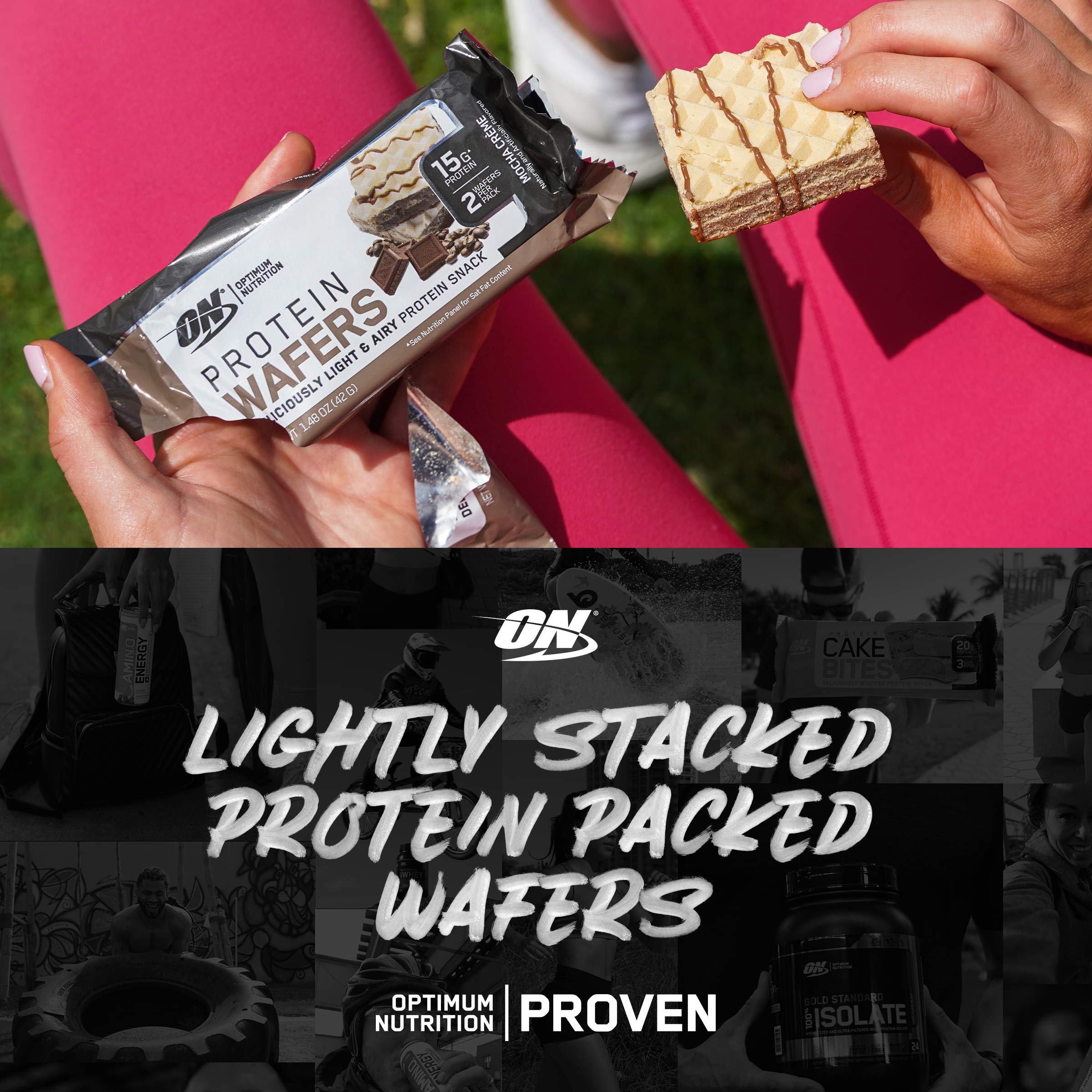 Optimum Nutrition High Protein Wafer Bars, Low Sugar, Low Fat, Low Carb Dessert, Protein Snack, Chocolate Creme, 9 Count