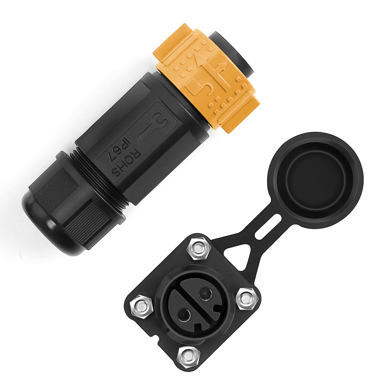 Trolling Motor Plug and Receptacle Set, Waterproof Self Lock Marine Boat Power Connector, 12V/24V/ 36V/48V Plug for Trolling Motor/Down Rigger/Fishing Reel (Yellow)