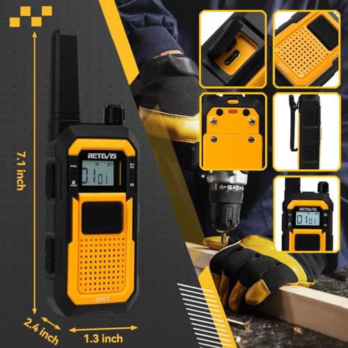 Retevis RB48 Waterproof Walkie Talkies,Heavy Duty Two Way Radio,Shock-Resistant,Vibration Call,USB-C,SOS,2000mAh,NOAA,2 Way Radio for Outdoor (2 Pack)