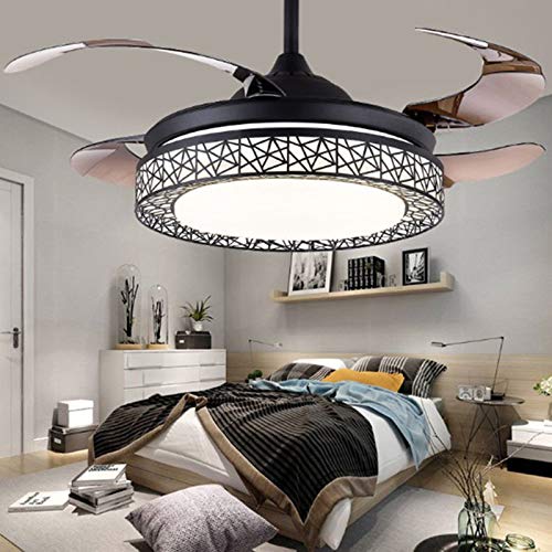 OUKANING 42 Inch Ceiling Fans Lights LED 4 Retractable Blades Ceiling Fan Three Color Change Chandelier with Remote Contro