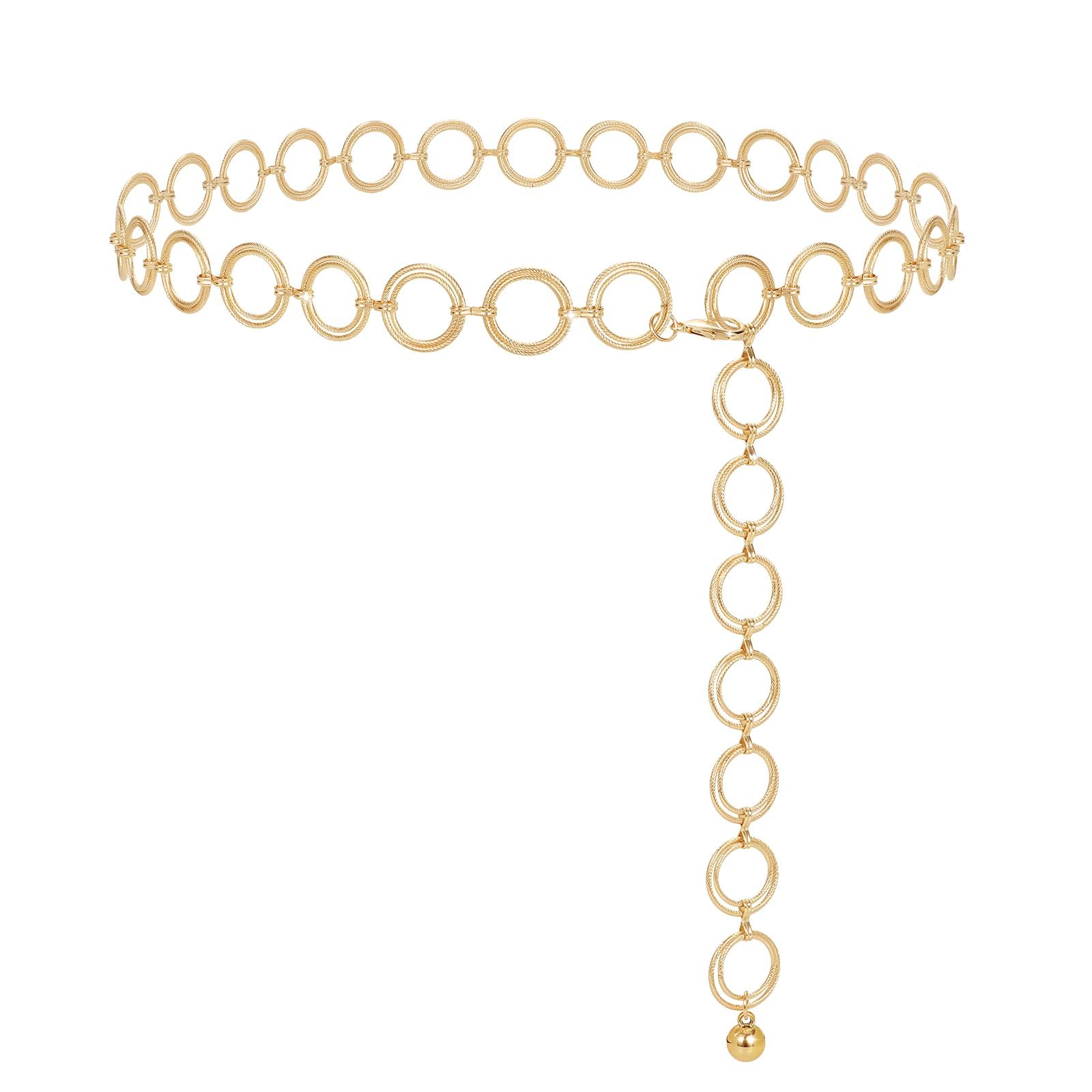 WERFORU Women Metal Link Body Chain Belt Ladies Waist Chain Belts for Jeans Dress, Gold,Fit waist size below 34 inches