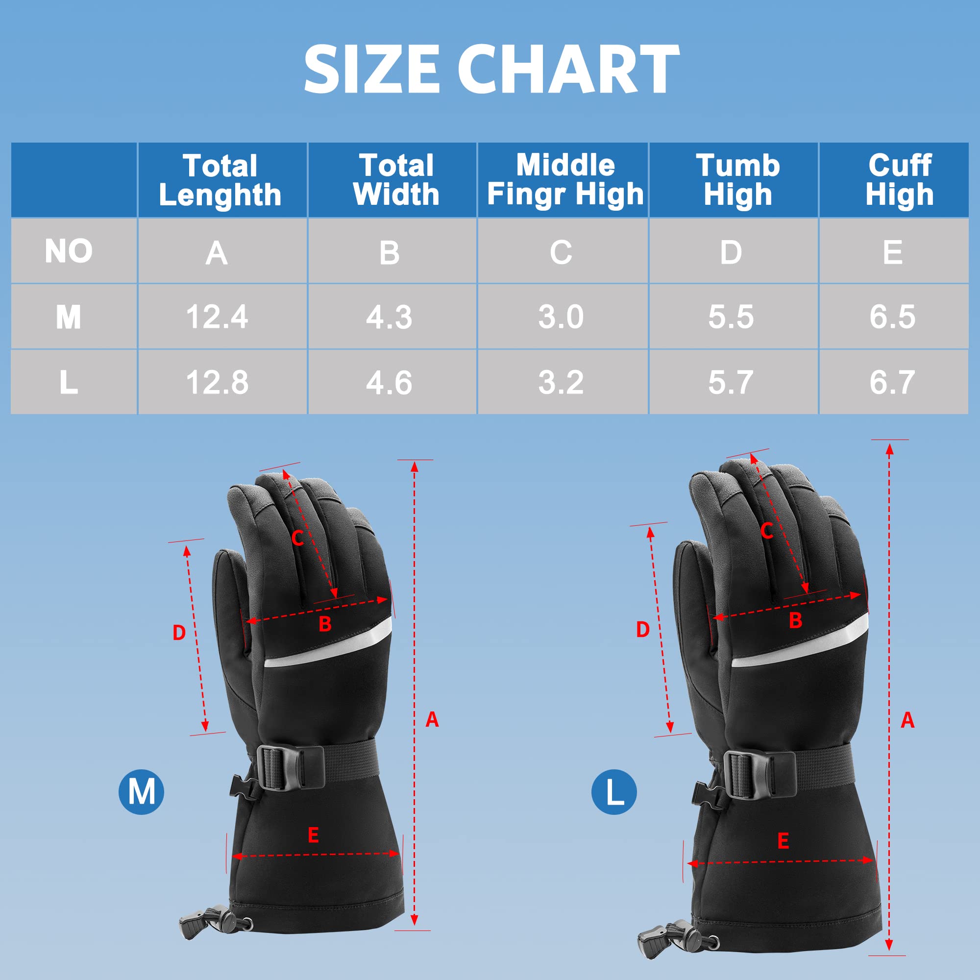 Winter Gloves for Men and Women, Waterproof Winter Gloves with Touch Screen for Work, Motorcycle, Skiing, Adjustable Wrist Leashes Gloves for Winter L