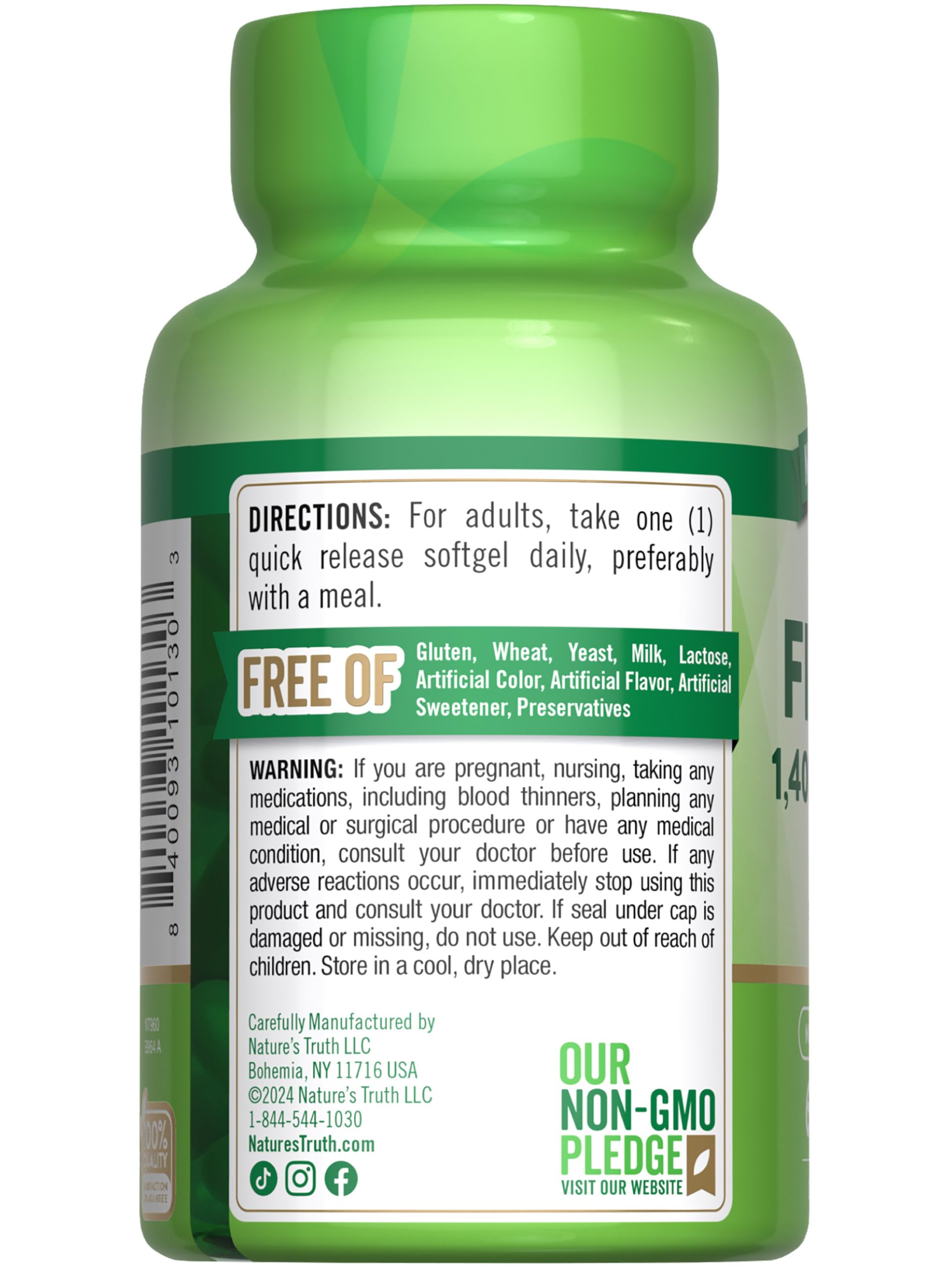 Nature's Truth Triple Strength Fish Oil Softgels | 1400 mg | 60 Count | Active Omega 3 | Non-GMO & Gluten Free Supplement
