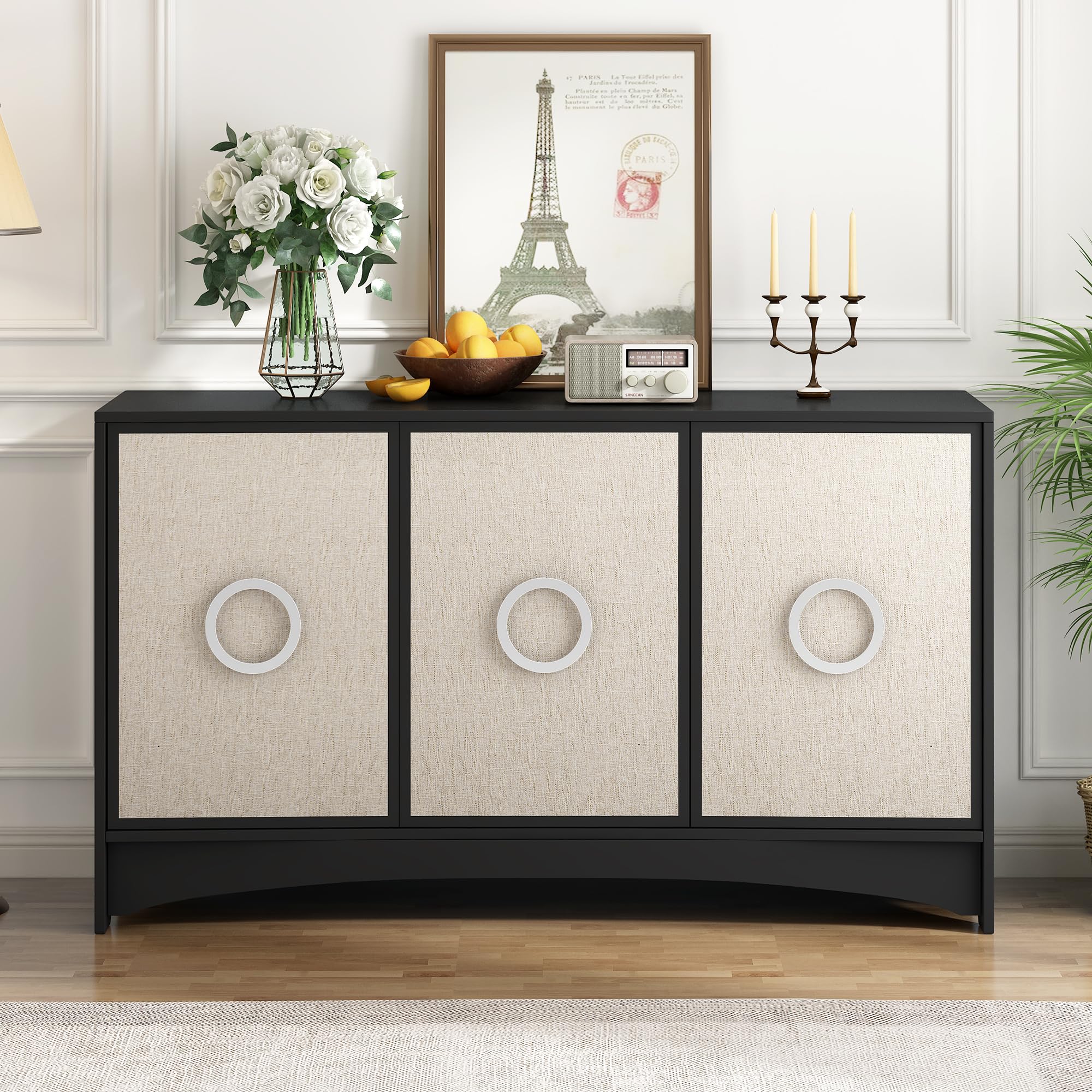 Merax Retro Console Table/Sideboard with Ample Storage, Open Shelves and Drawers, Espresso