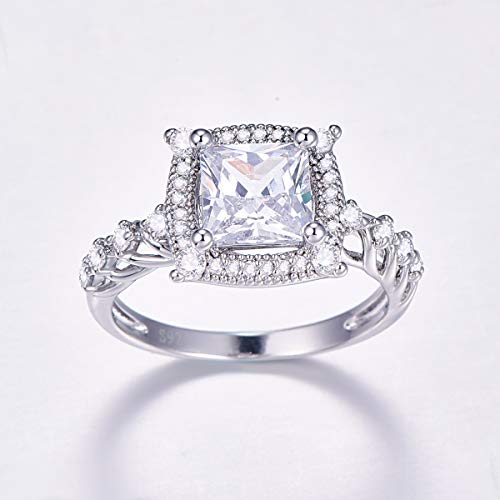 Momius 925 Sterling Silver Cubic Zircon Princess Cut Wedding Engagement Statement Band Ring for Women Size 6