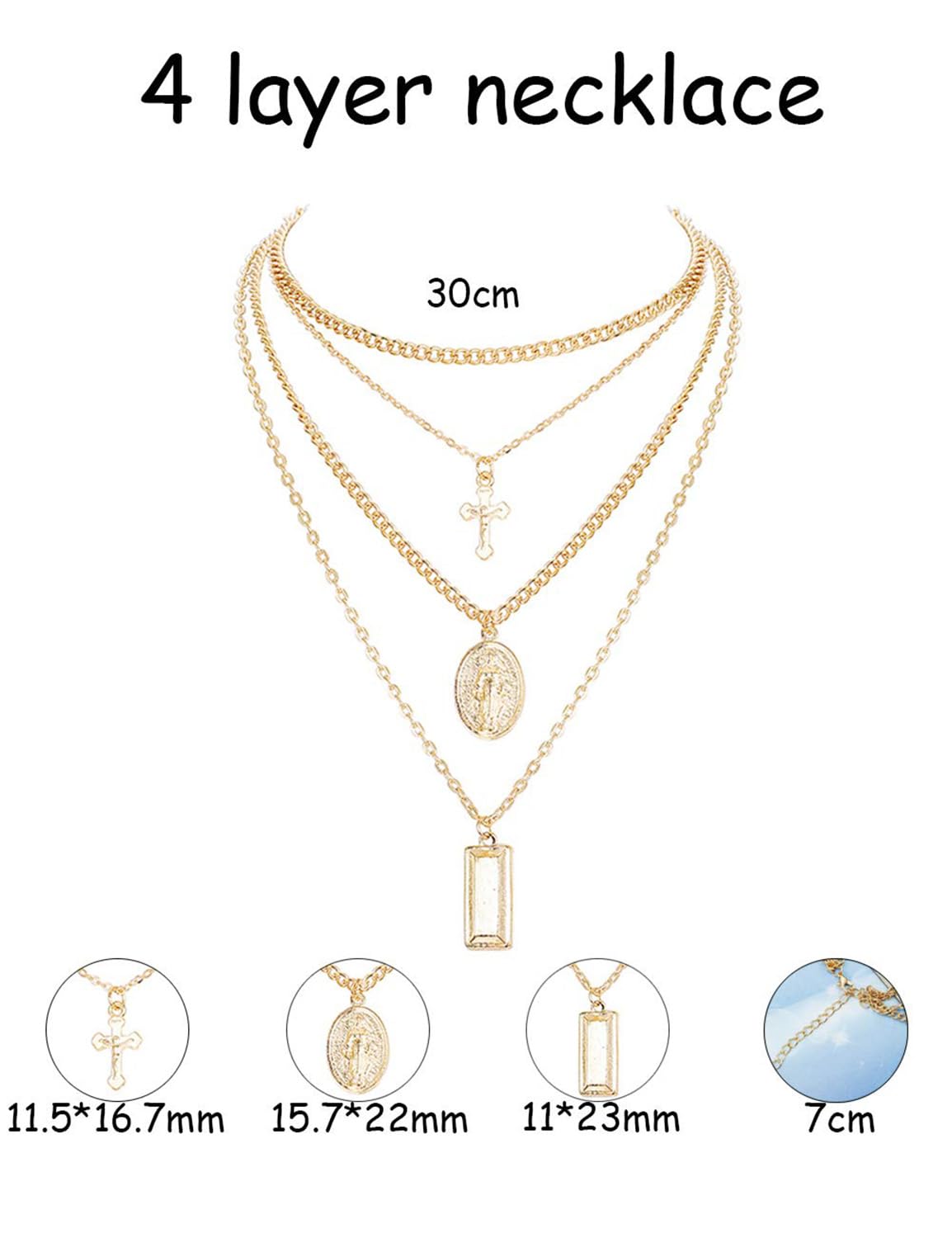ORAZIO 2PCS Layered Necklace for Women Cross Blessed Virgin Mary Pendant Necklace Chain Gold Tone