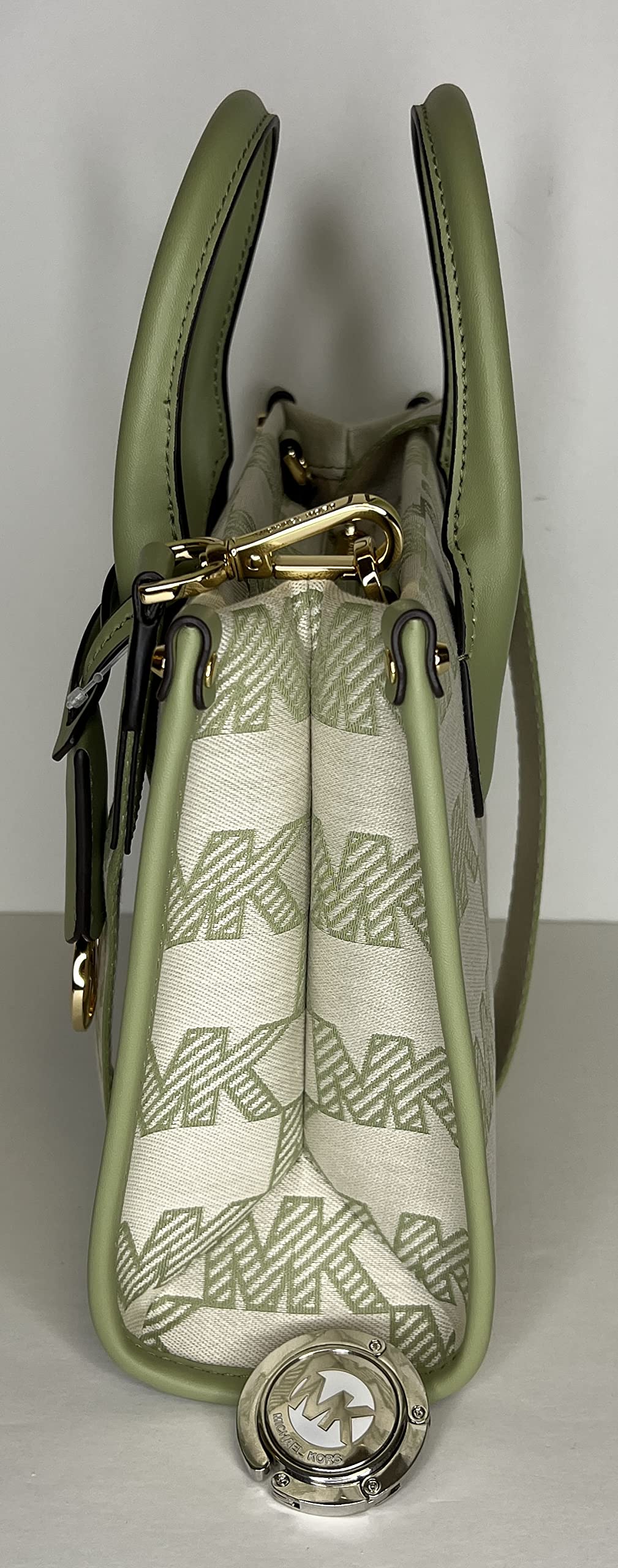 Michael Kors Mirella Small Shopper Top Zip Bag bundled SM TZ Coinpouch Purse Hook (Sage Green MK)