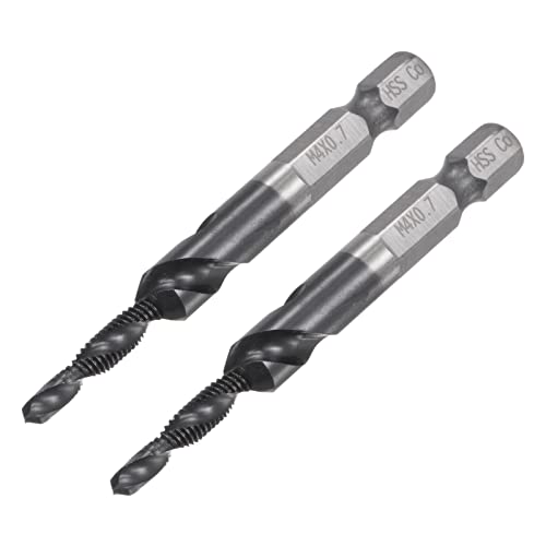 uxcell Combination Drill and Tap Bit, 1/4" Hex Shank M4 x 0.7 Metric TiAlN Coated M35 Cobalt High Speed Steel Spiral Flute Drilling Tapping Tool 2pcs