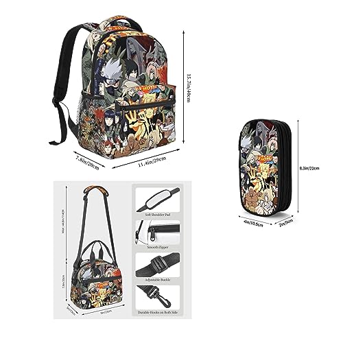 NJINALW Anime Backpack Three-Piece Set Novelty Travel Backpack Three-Piece Set Laptop Backpack Set With Lunch Bag