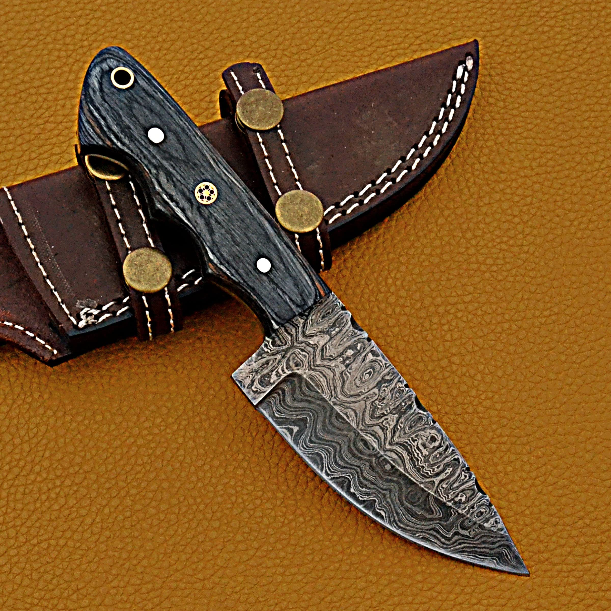 Smart & Sharp Custom Handmade Damascus Steel Hunting Knife Skinning Knife SS-17411 ( Black Wood ) (Black)