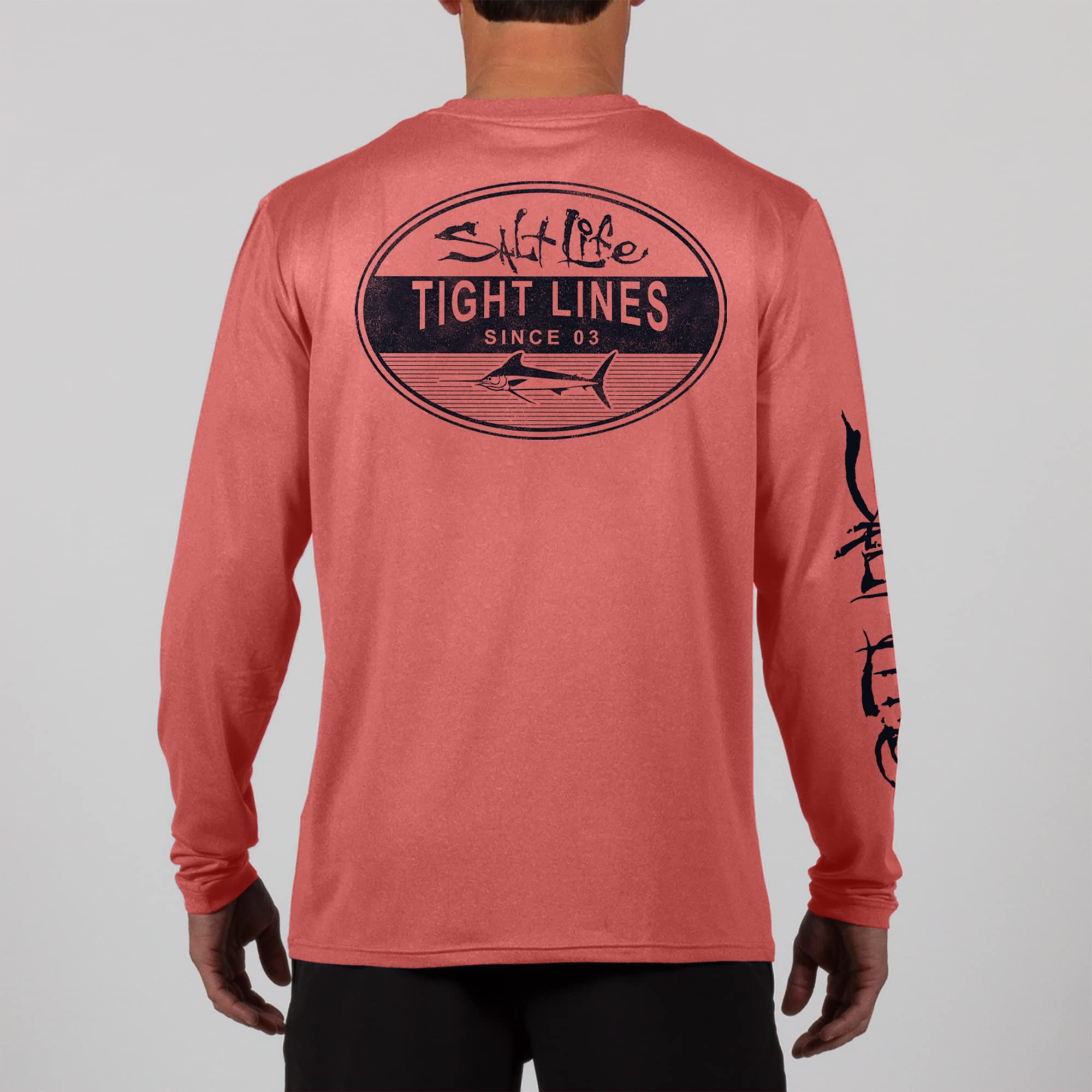 Salt Life Tight Lines Performance Long Sleeve Classic Fit Shirt, Light Aruba Heather, Large