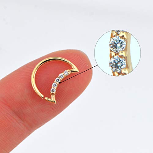 OUFER 16G Daith Earrings 14K Solid Gold Daith Hoop Cubic Zirconia Paved Moon Daith Piercing Jewelry Cartilage Earring Hoop