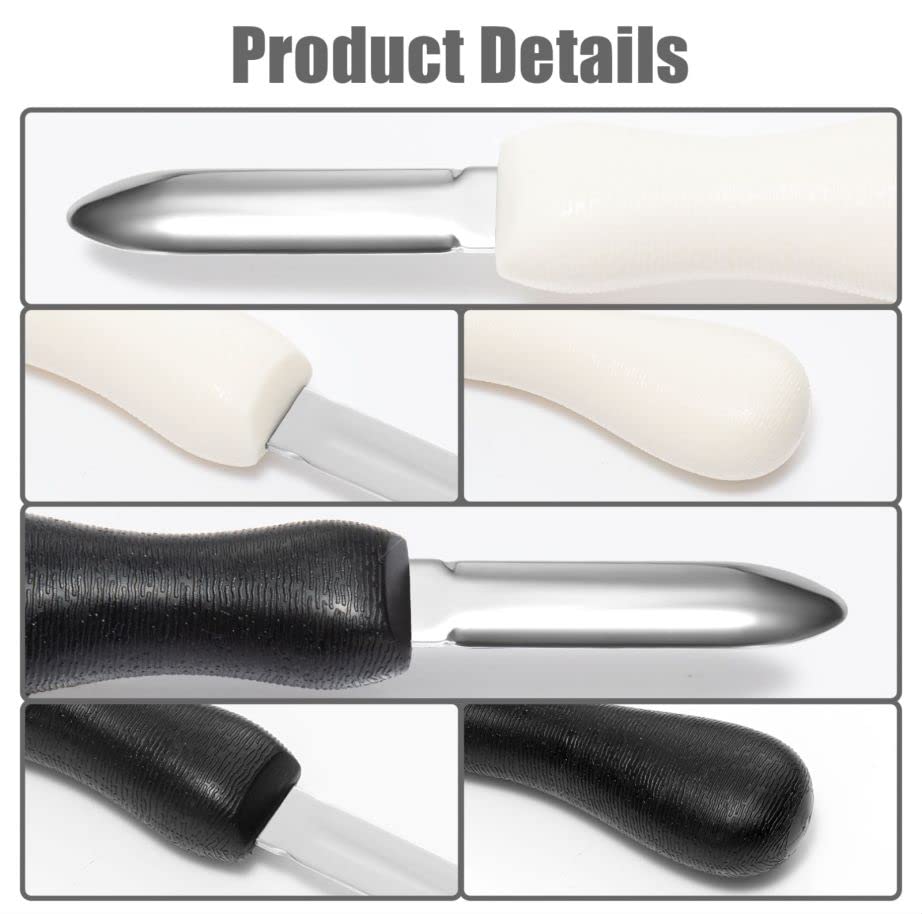 Tiomues Oyster Shucking Knife, with Extra-Long Non-Slip Handle, Professional Oyster Shucker, Seafood Tools Two-Piece Set (Star Black and Pearl White)