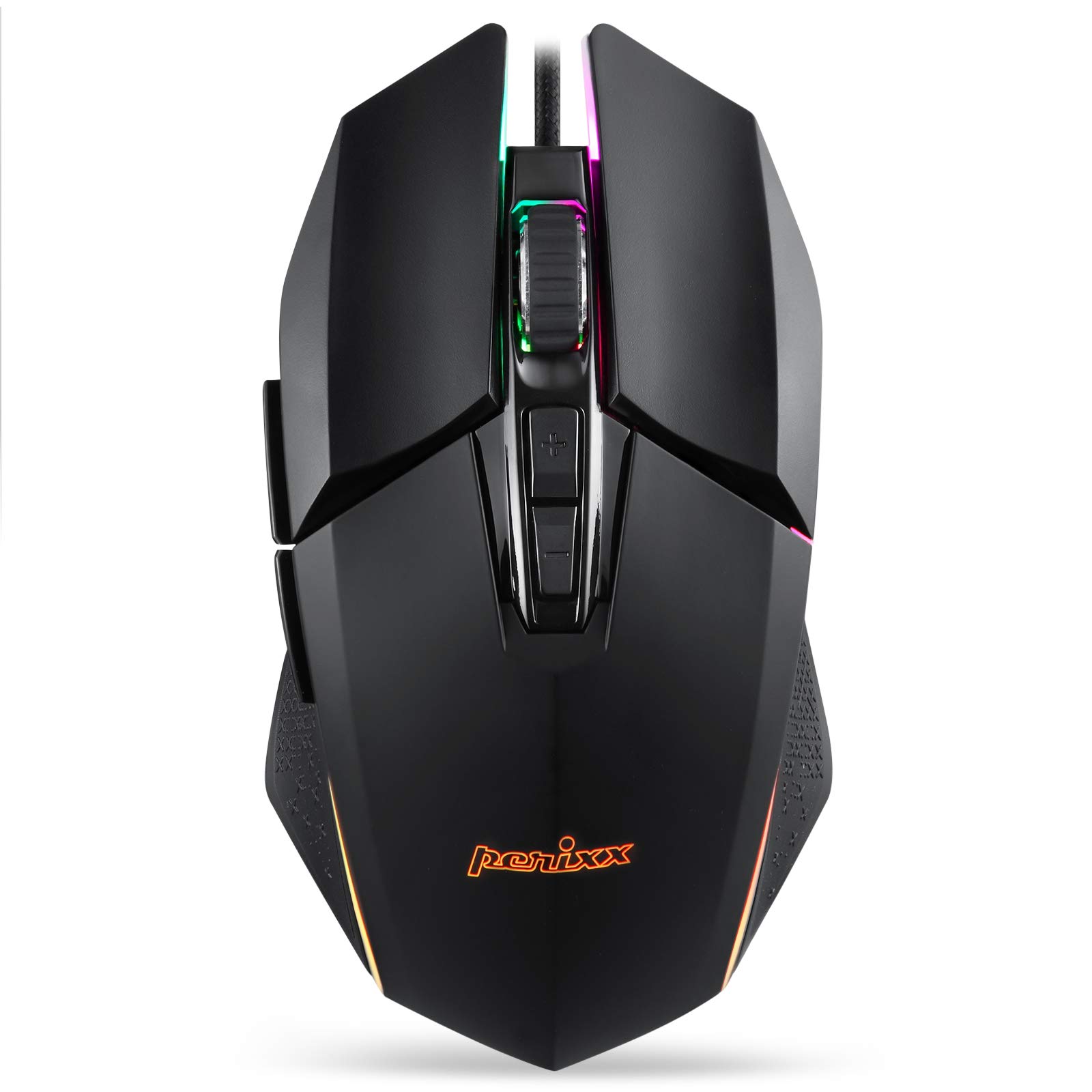 Perixx MX-2500B Wired Gaming Mouse, 5 Adjustable DPI Presets 500-10,800, RGB Lighting, 7 Programmable Buttons, Omron Switches, Ergonomic Design for PC Computer Gaming, Black (11724)