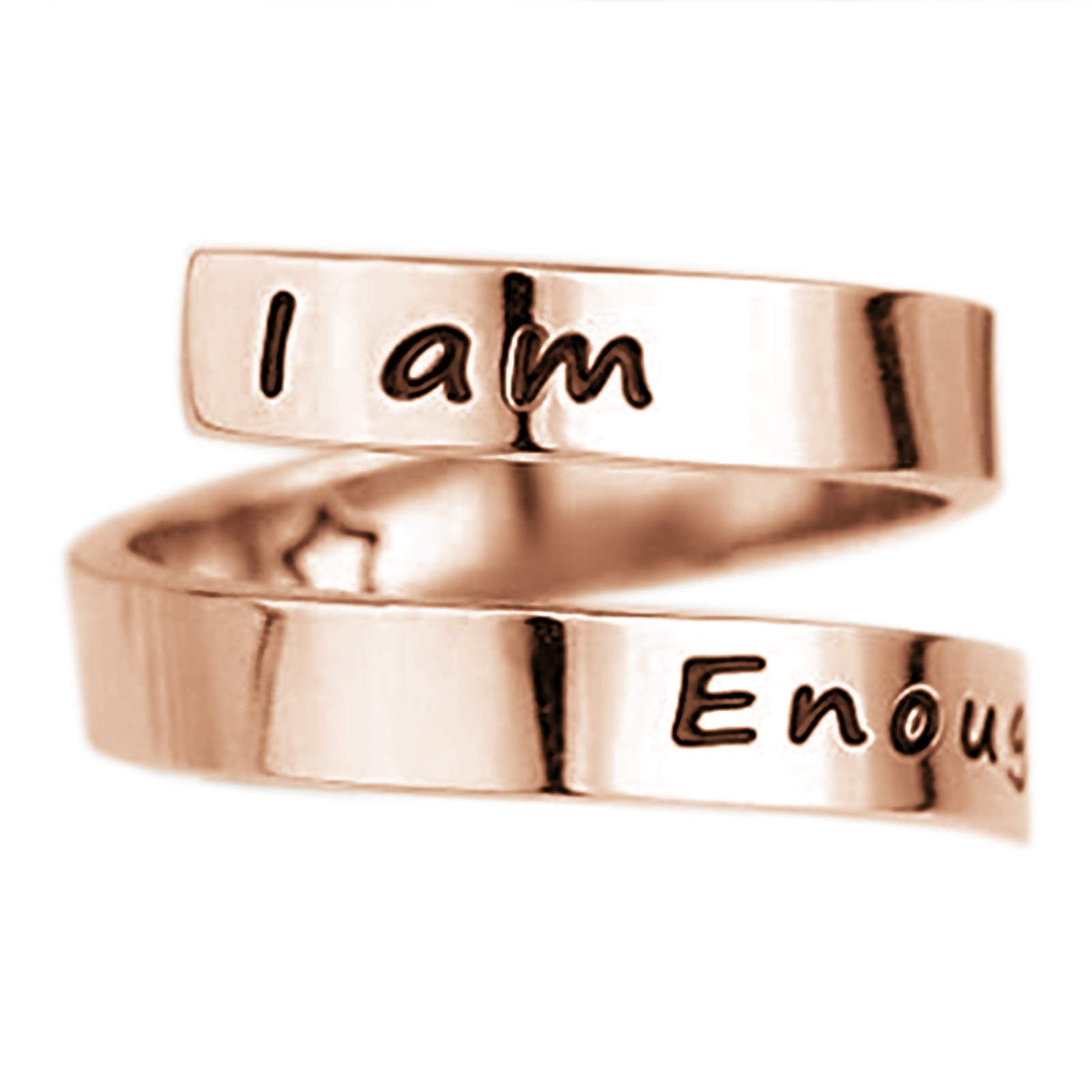 PARTNER Inspirational Ring Gift for Women Man Stainless Steel Engraved Personalized Birthday Graduation Gifts (I am enough - Rose gold)