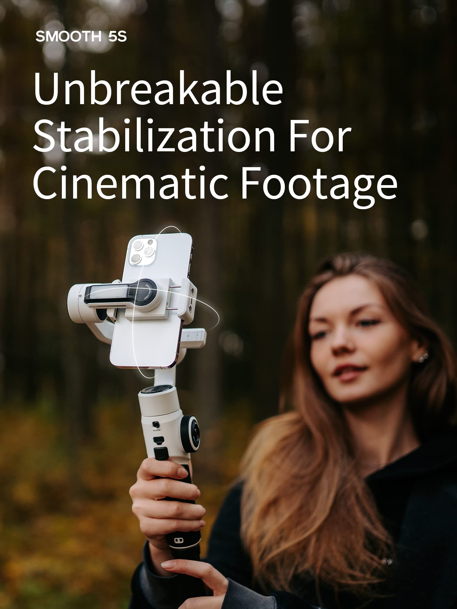 Zhiyun Smooth 5S Phone Gimbal, 3-Axis Smartphone Stabilizer with Built-in and Magnetic Fill Light, AI Face Tracking for iPhone and Android, YouTube TikTok Video, White Combo