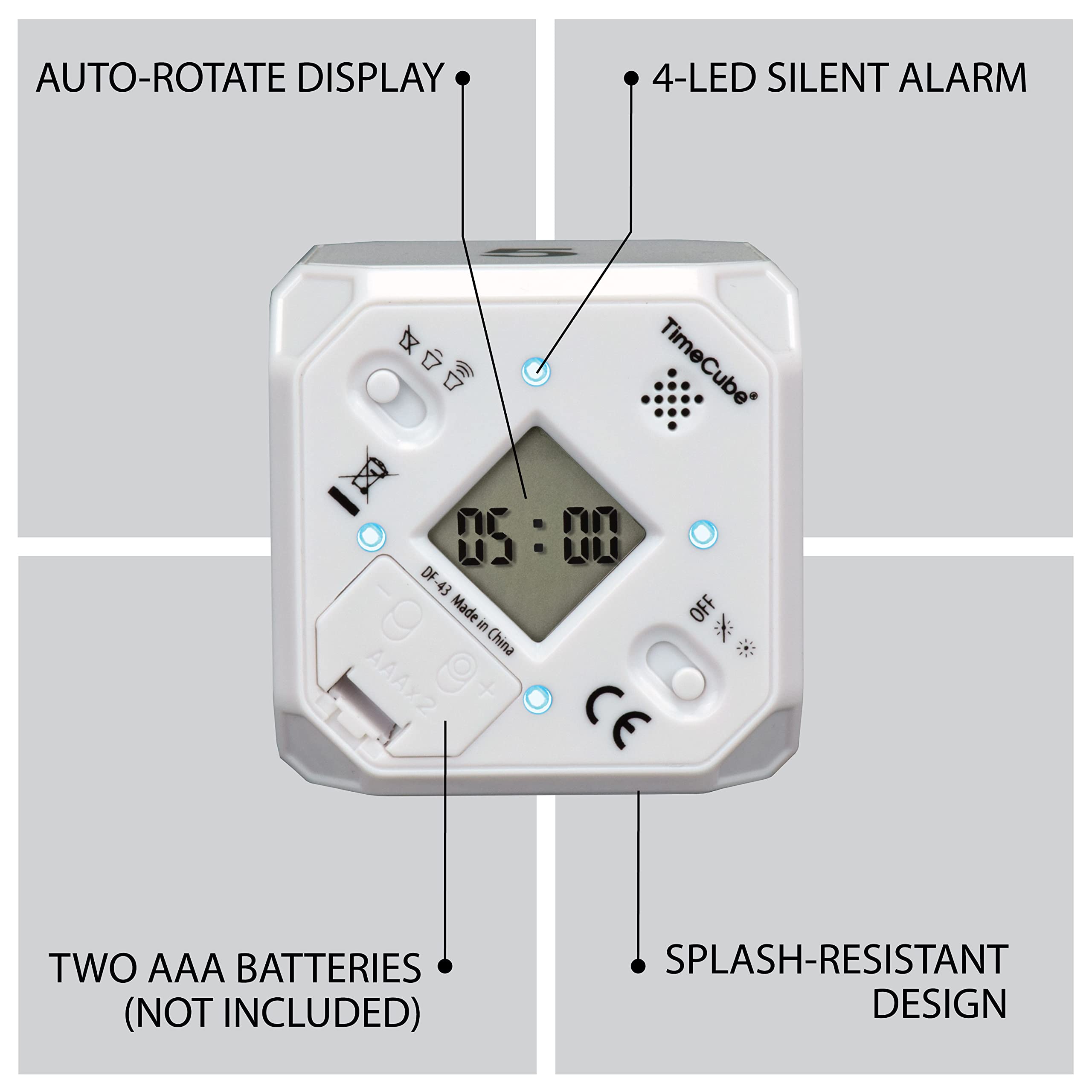 TimeCube Plus Preset Timer with 4 LED Light Alarm for Time Management, and Countdown Settings (White - 5,15,30,60 min)