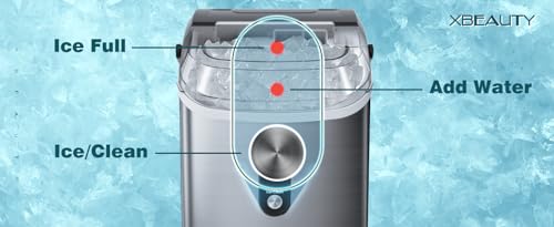 Xbeauty Nugget Ice Maker-Nugget Ice Maker Countertop Up to 35lbs of Ice a Day with Self-Cleaning,Stainless Steel,Removable Ice Basket&Scoop for Home/Kitchen/Office/Party,Stainless Steel Silver