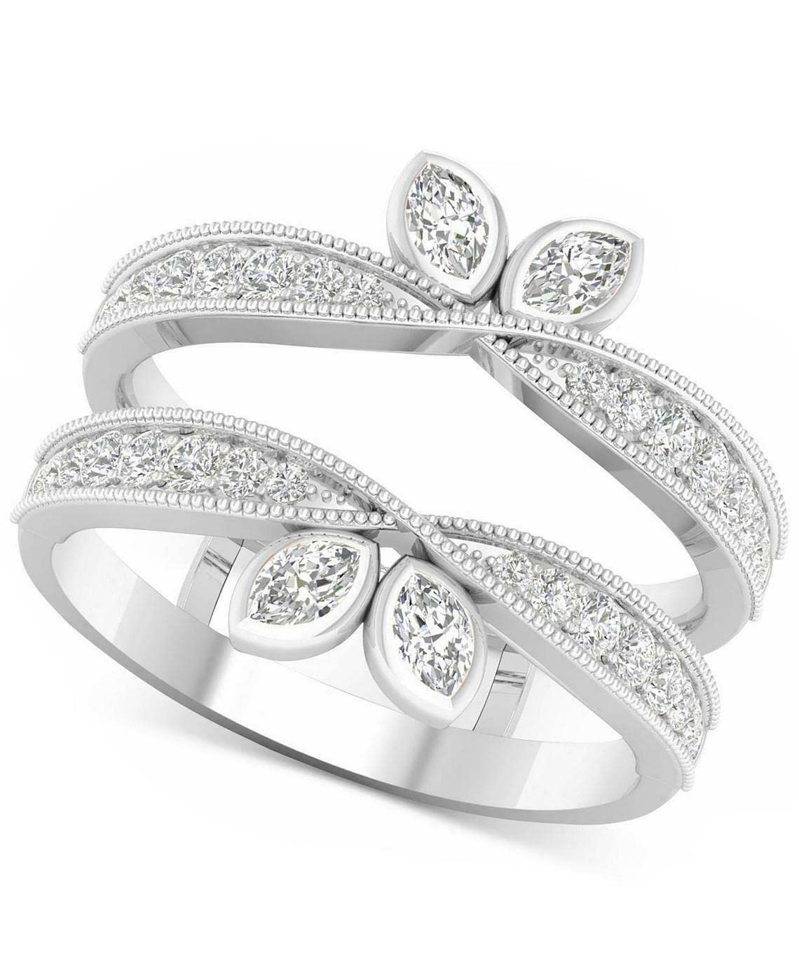 Samarth Marquise & Round Cut White Diamond 925 Sterling Silver 14K White Gold Over Diamond Enhancer Wrap Band Ring for Women's