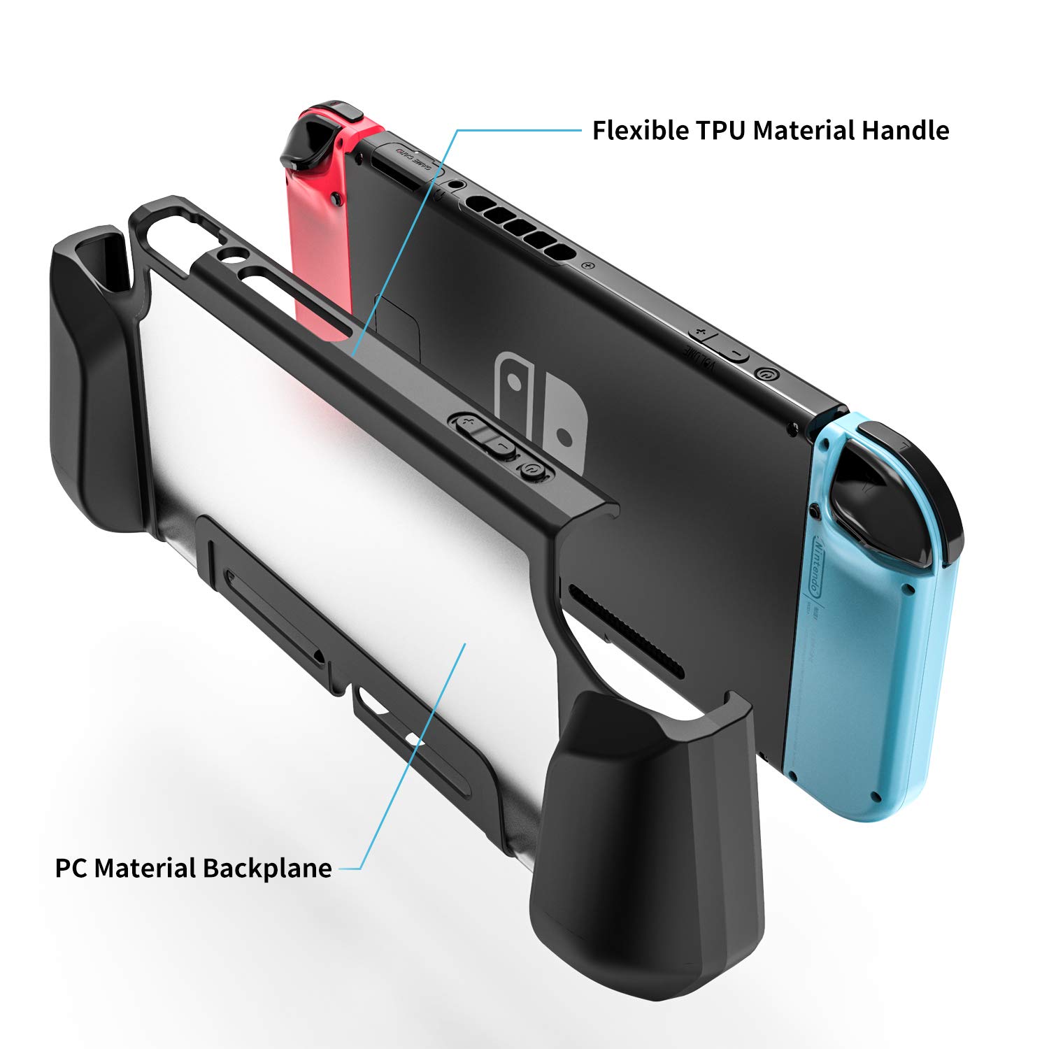 pzoz Dockable Case for Nintendo Switch, Ergonomic TPU Grip and PC Protective Cover Ultra-Thin Case Compatible with Nintendo Switch Console and Joy-Con Controller (Black)
